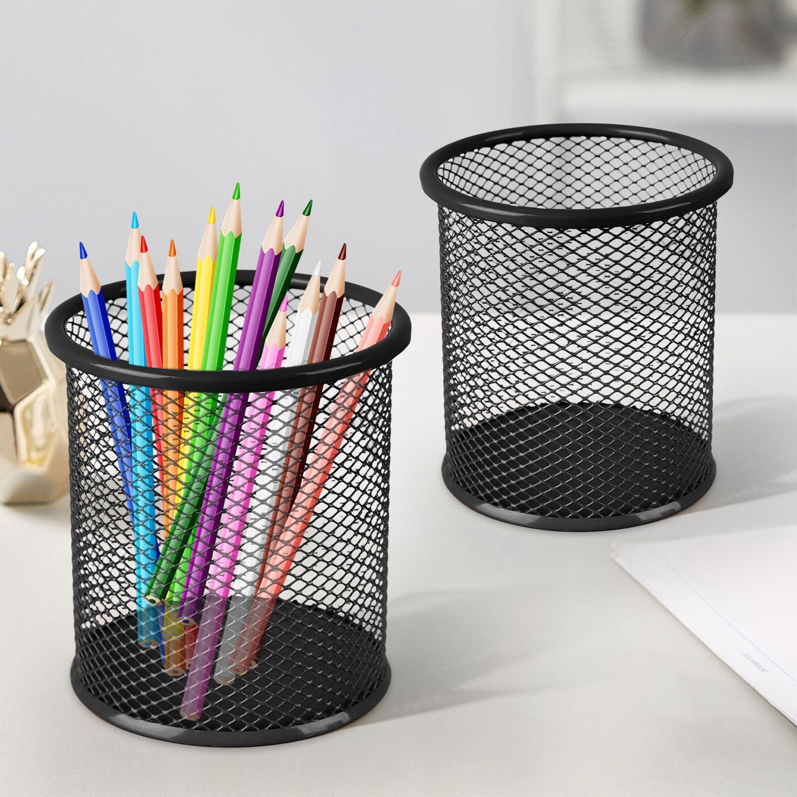 HBBKVI Pencil Holder, Round Metal Mesh Pen Holder for Home Office, Desk ...
