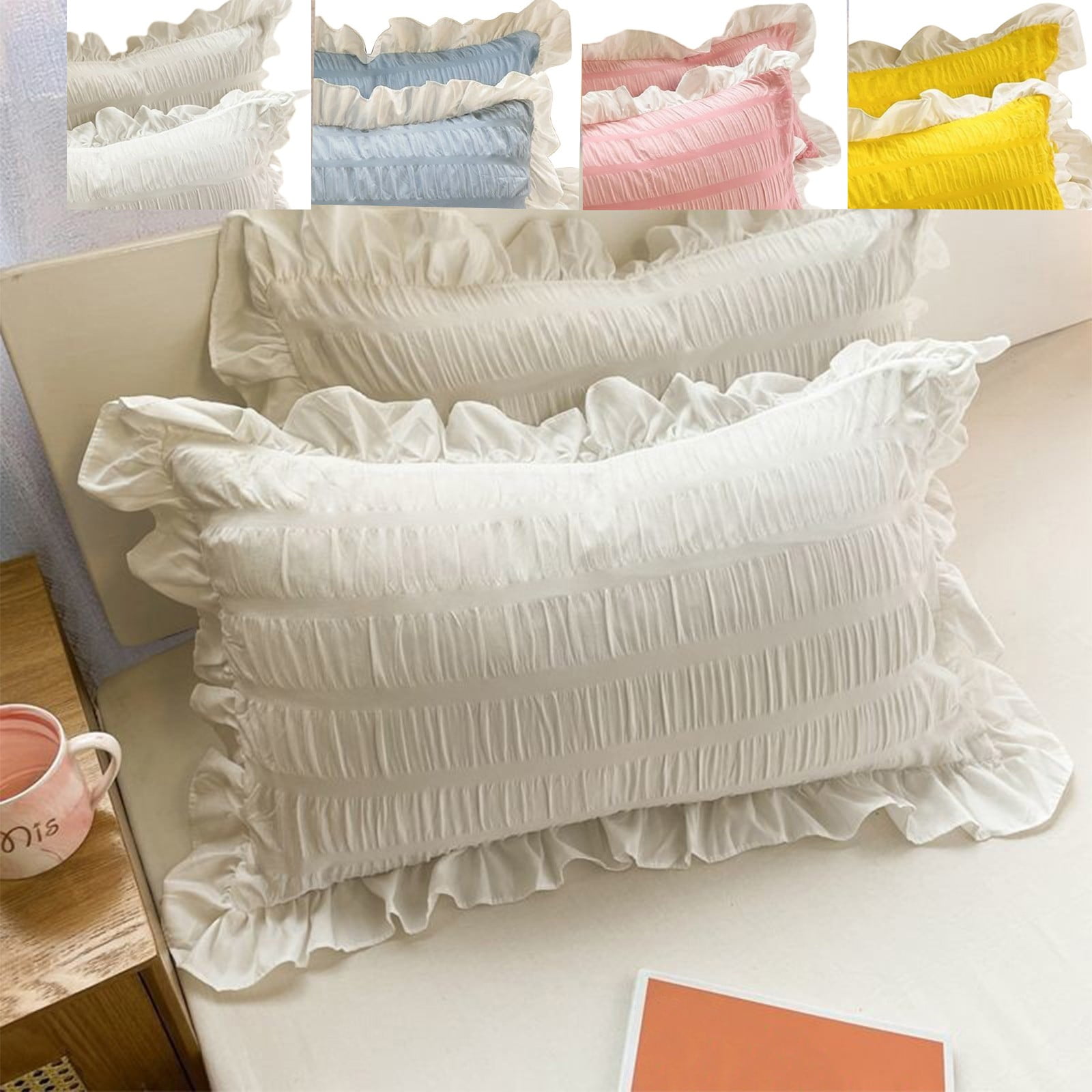HBBKVI Ruffled Bed P-ill-owslip Shams , Standard, Comfortable, White ...