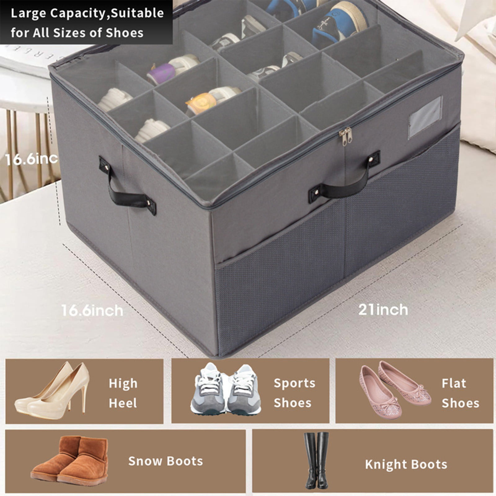 HBBKVI Shoe Storage Box Fabric Foldable with Transparent Lid Shoe ...