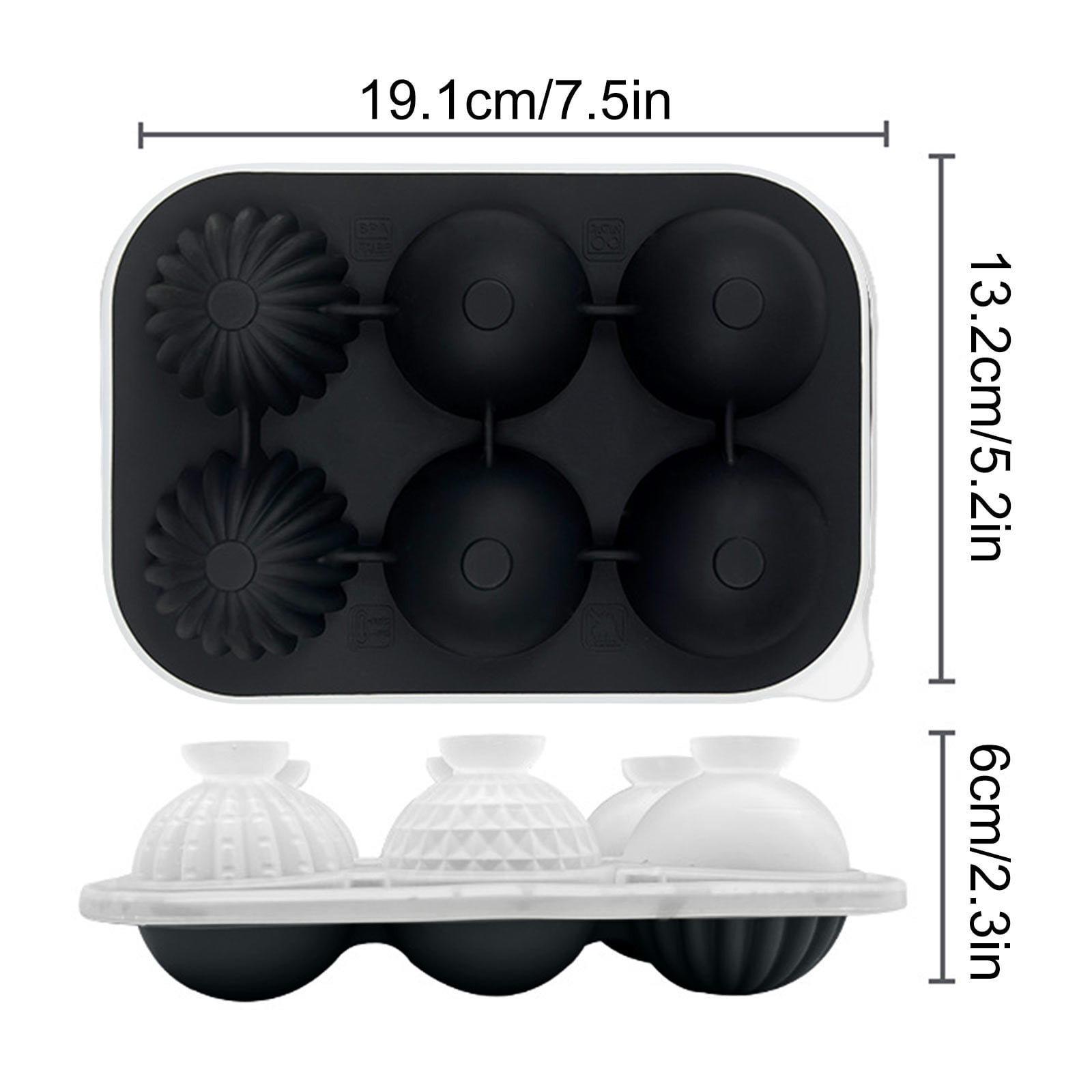 HBBKVI Silicone Ice Cube Mold with Spherical and Angular 2 Inch Ice ...