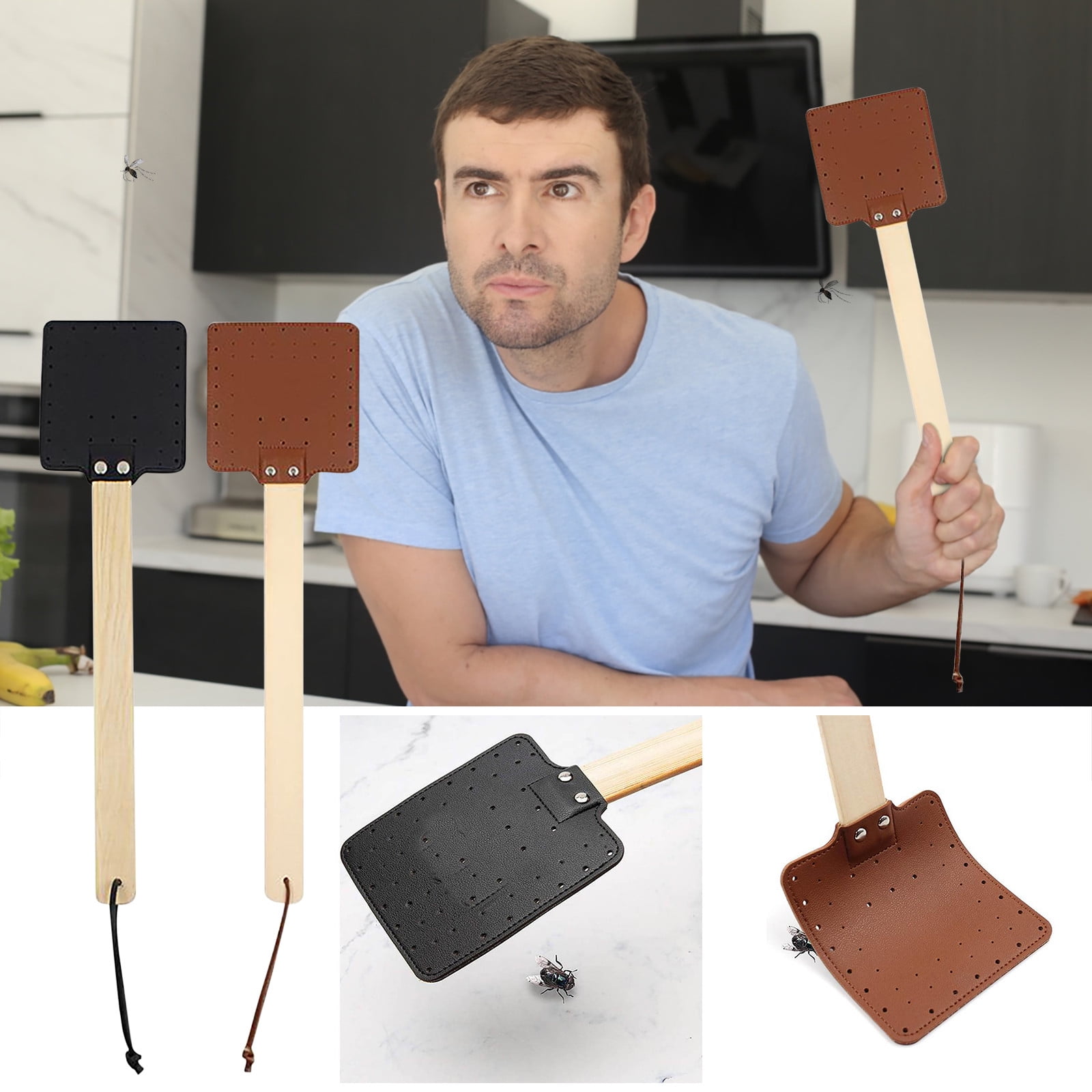 HBBKVI Stick Handle Fly Swatter Fly Swatter Leather Fly Swatter Stick ...