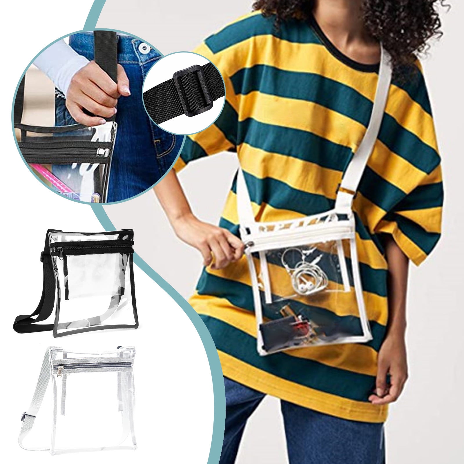 HBBKVI Transparent Messenger Bag Inner Pocket and Shoulder Strap Sports ...