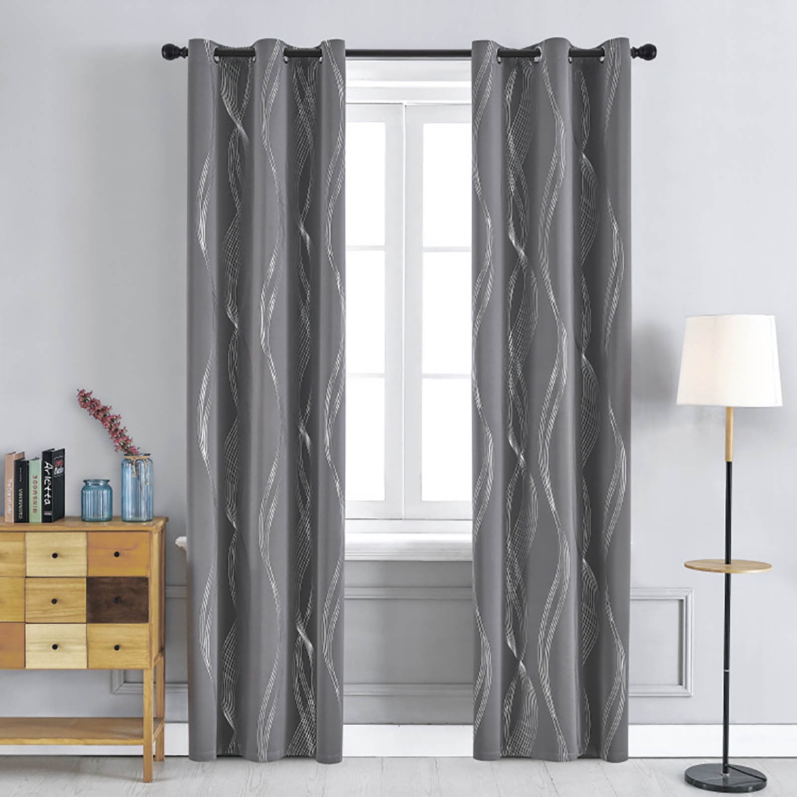 HBBKVI Wavy Line Curtains 52" × 63", Grommet Thermal Insulated Blackout ...