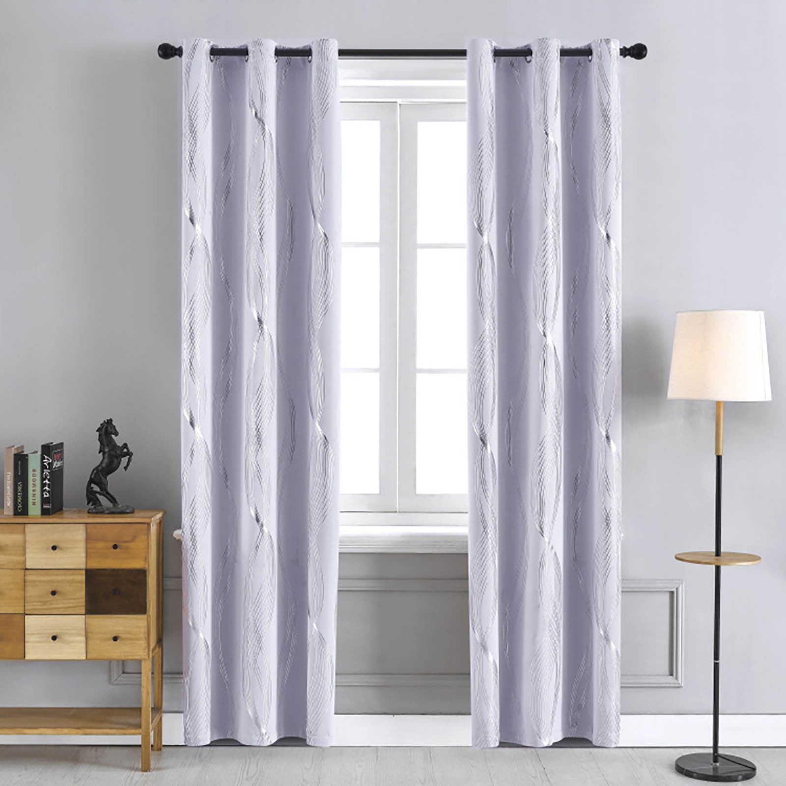 HBBKVI Wavy Line Curtains 52" × 63", Grommet Thermal Insulated Blackout ...