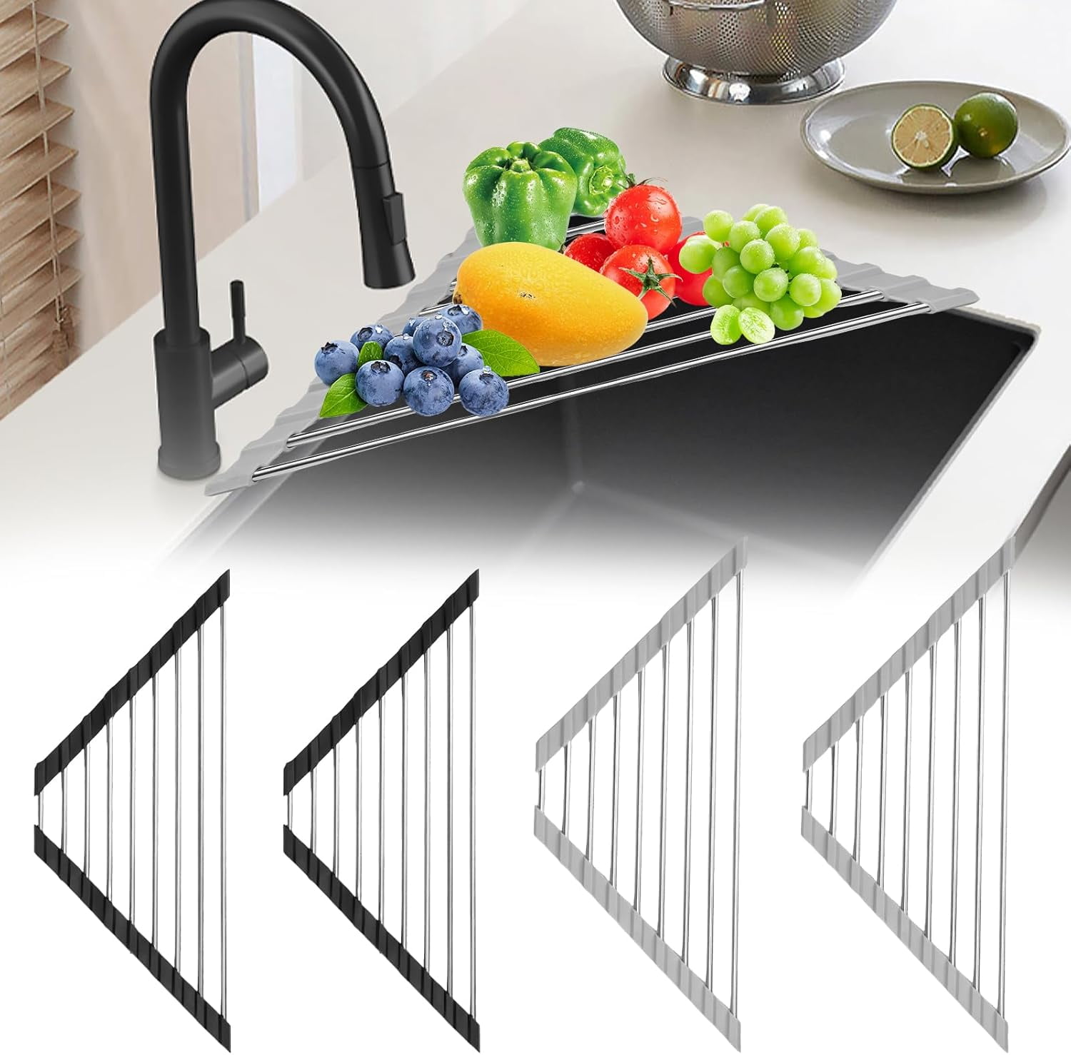 HBBOOMLIFE 4Pcs Triangle Dish Drying Rack for Sink Corner Stainless ...