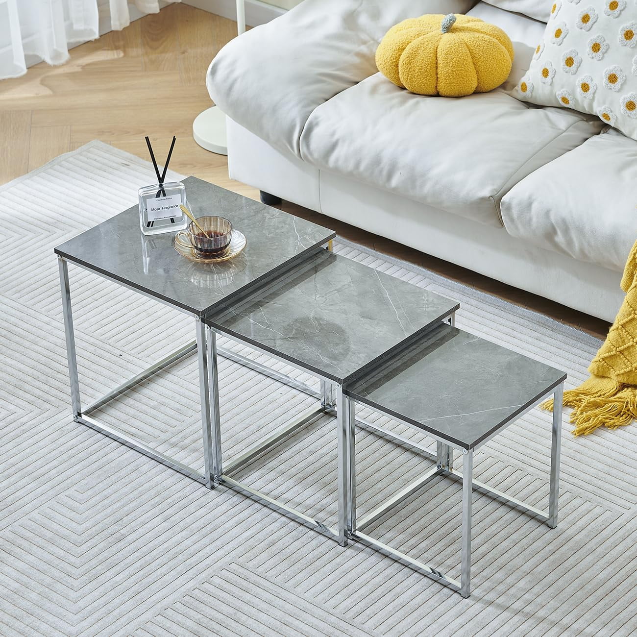 Ansley&HosHo Nested End Tables Marble Look Nesting Coffee Tables End ...