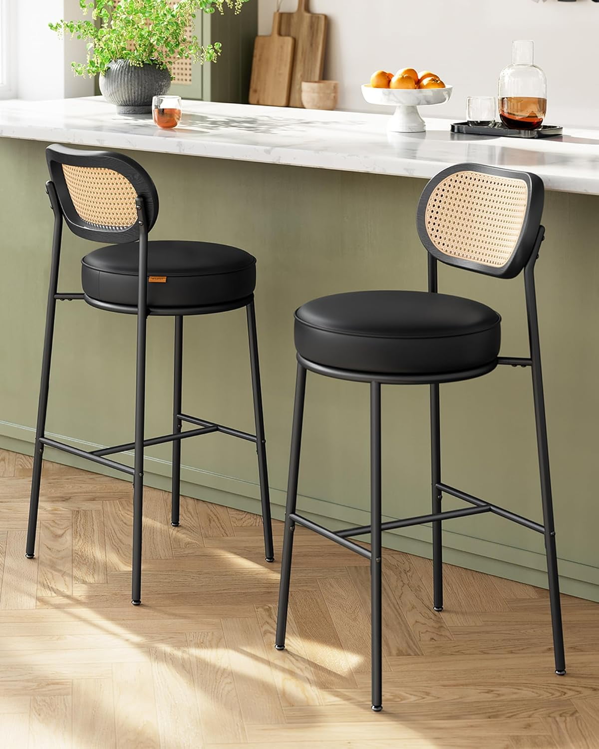 HBBOOMLIFE Bar Stools Counter Height Bar Stool with PE Rattan Back ...