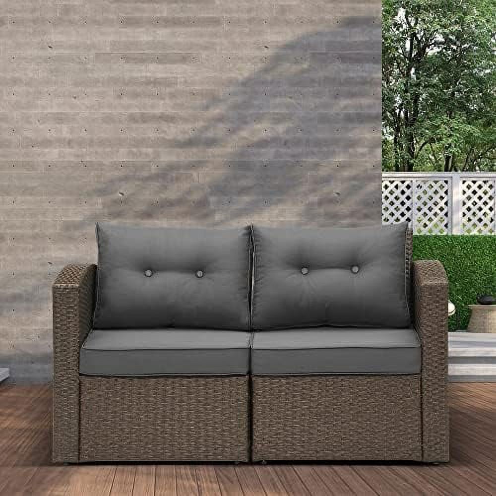 HBBOOMLIFE Outdoor Loveseat Patio Corner Sofa All-Weather Grey Wicker 2 ...