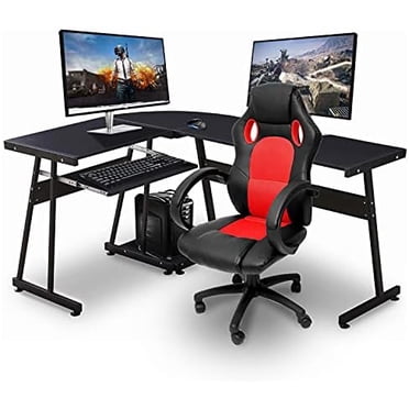 Homieasy Corner Computer Desk with Power Outlets & LED Light, Corner ...
