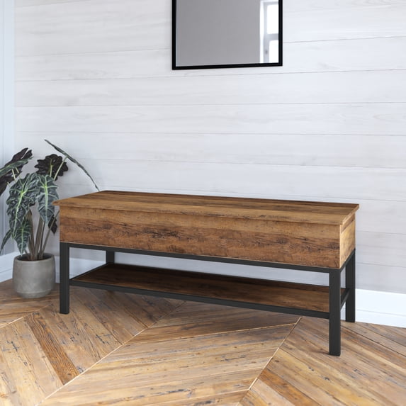 HBCY Creations Farmhouse Entryway Bench, Rustic Oak - Walmart.com