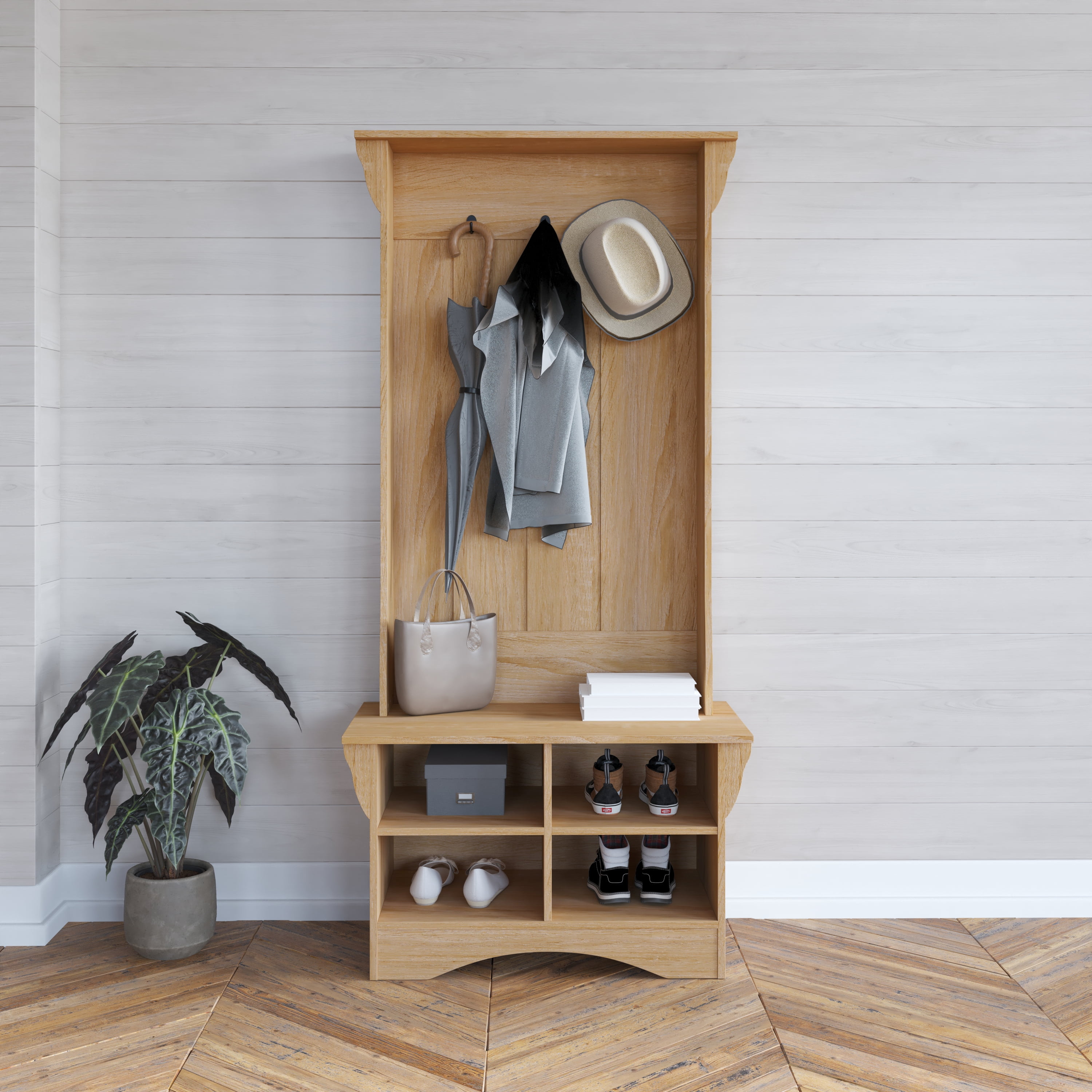 HBCY Creations Hall Tree with Divided Storage Bench & 3 Hook Coat Rack ...