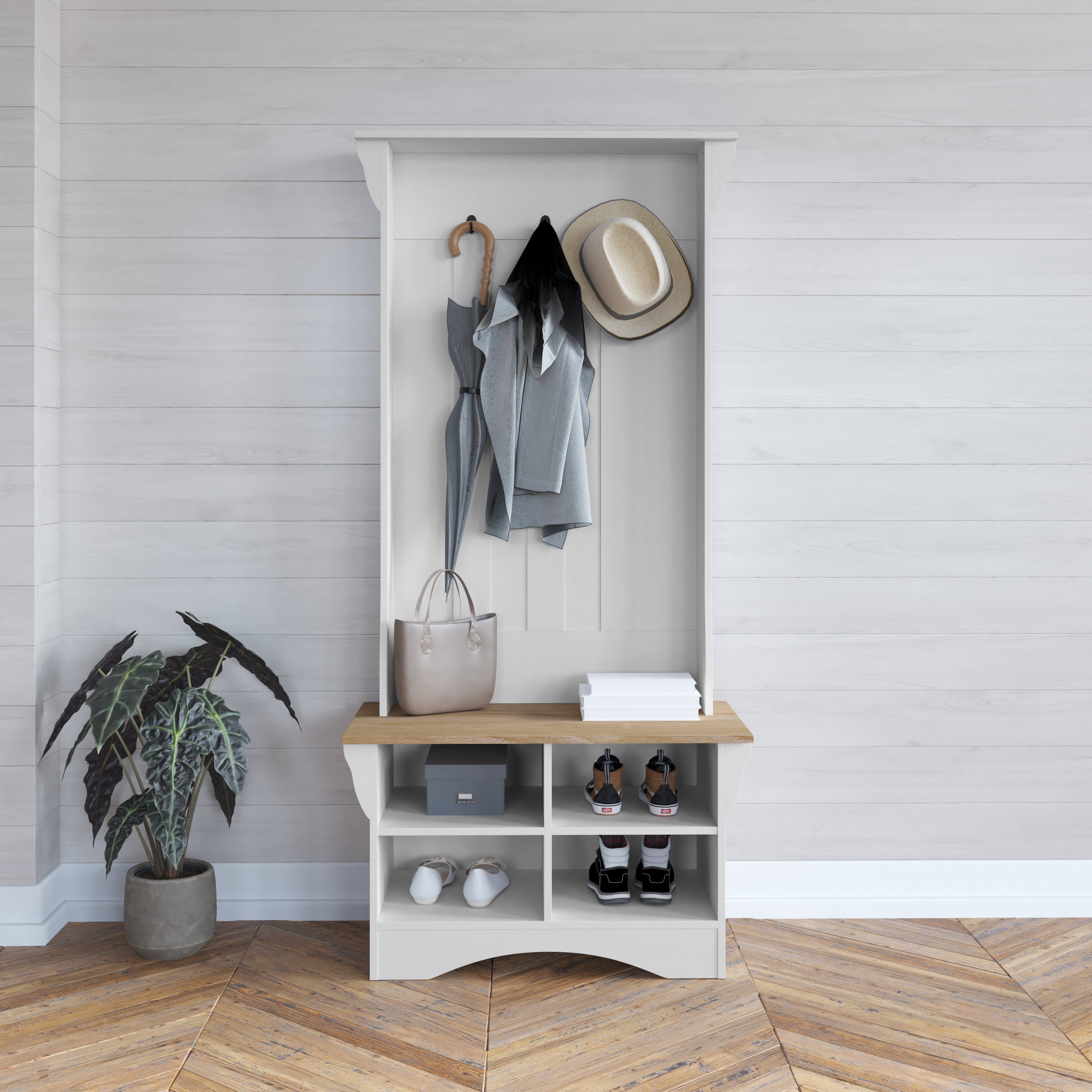 HBCY Creations Hall Tree with Divided Storage Bench, 3 Hook Coat Rack ...