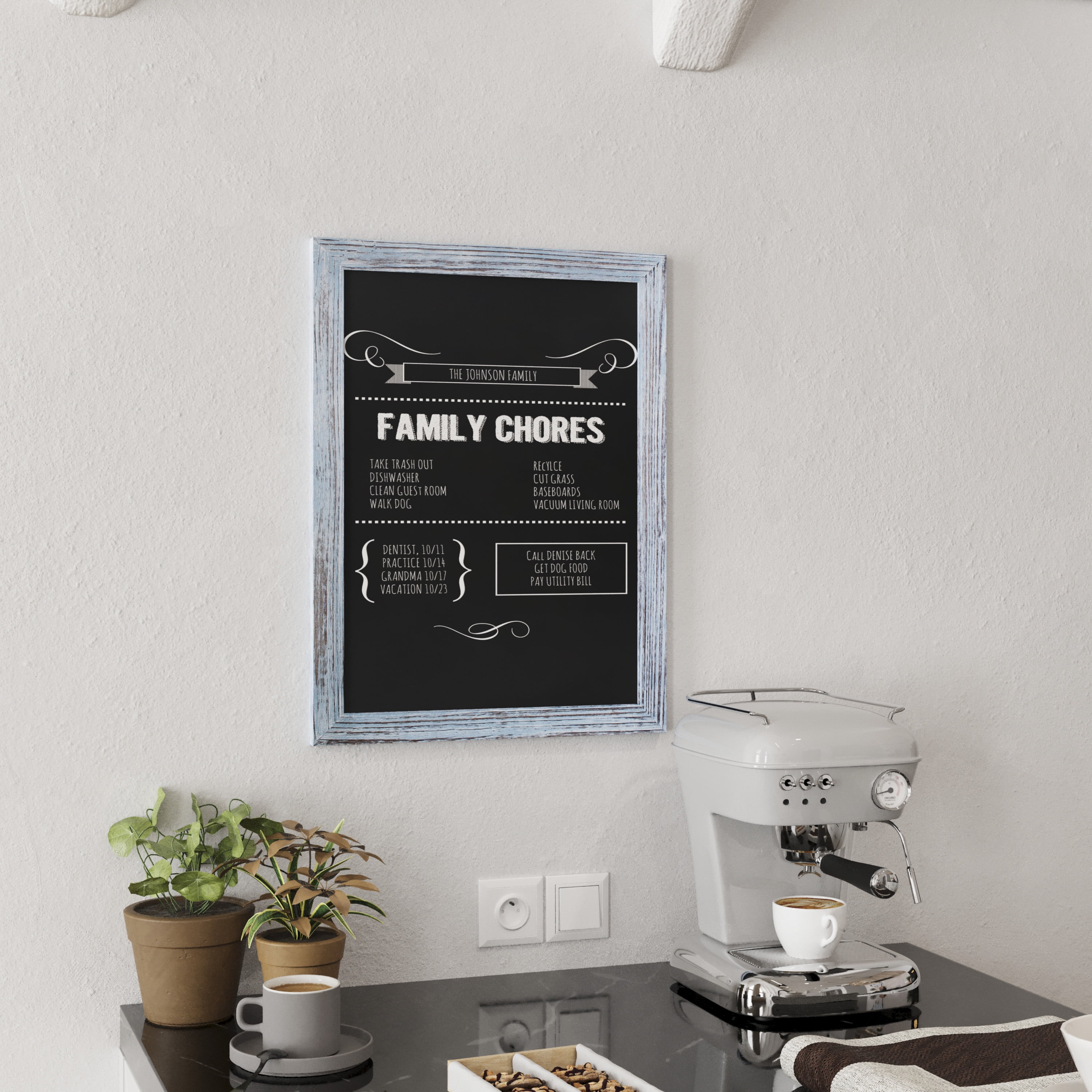 HBCY Creations Rustic Blue Magnetic Wall Chalkboard, 18" x 24", Framed Decorative Chalkboard ...