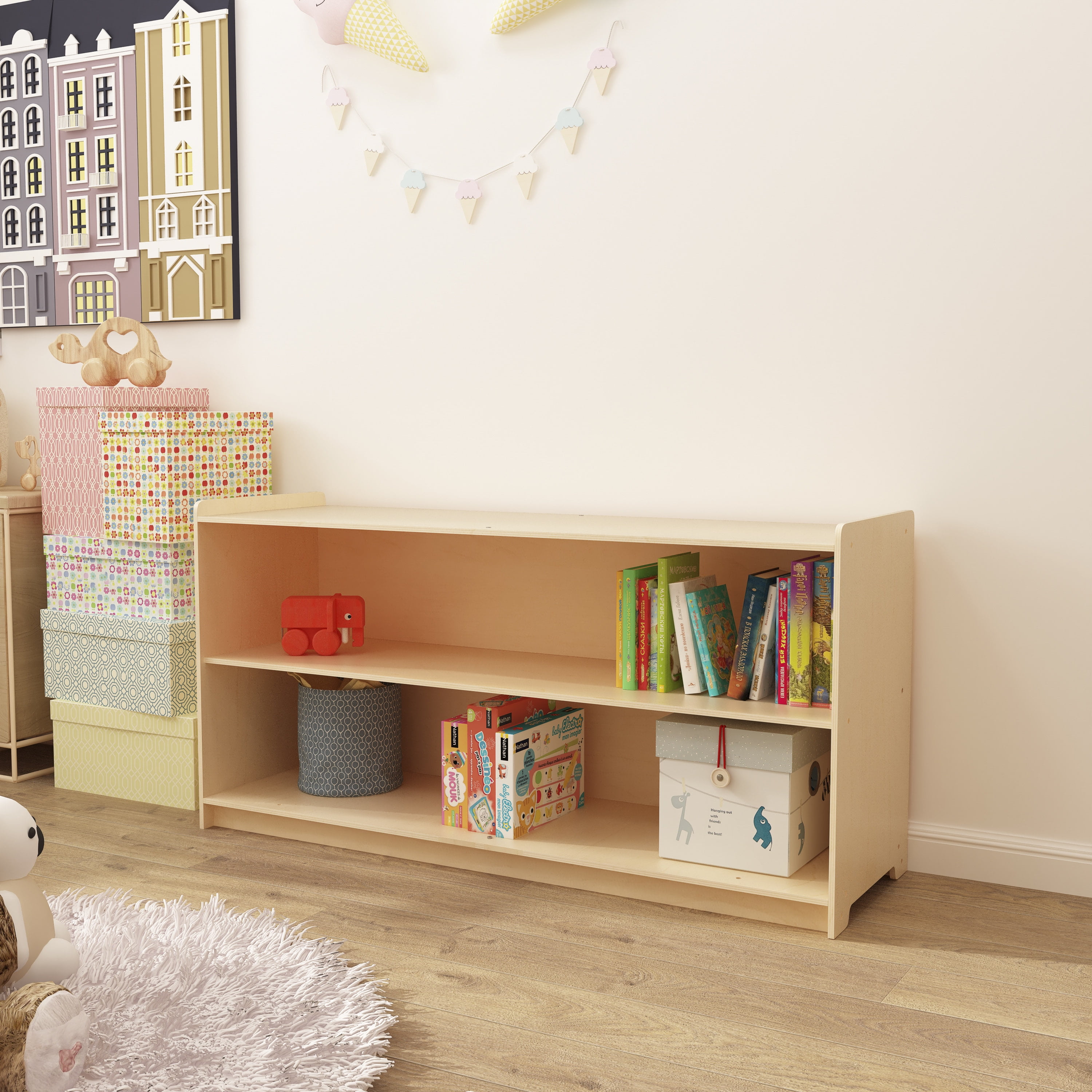 HBCY Creations Two Section Storage Shelf - 30"Hx48"L - Engineered Wood ...