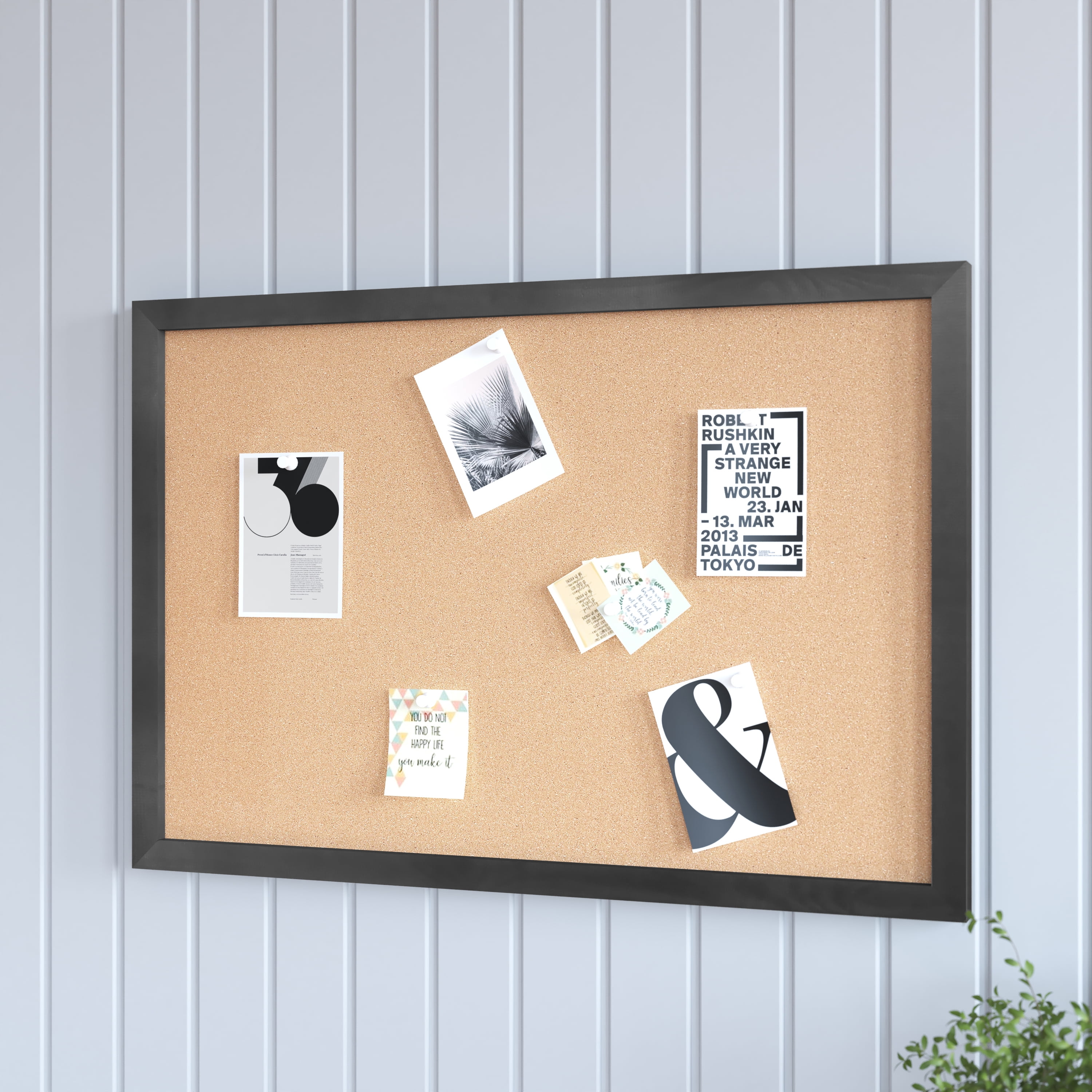 HBCY Creations Wall Mount Black Cork Board - 20"W x 30"H - 6 Wooden ...