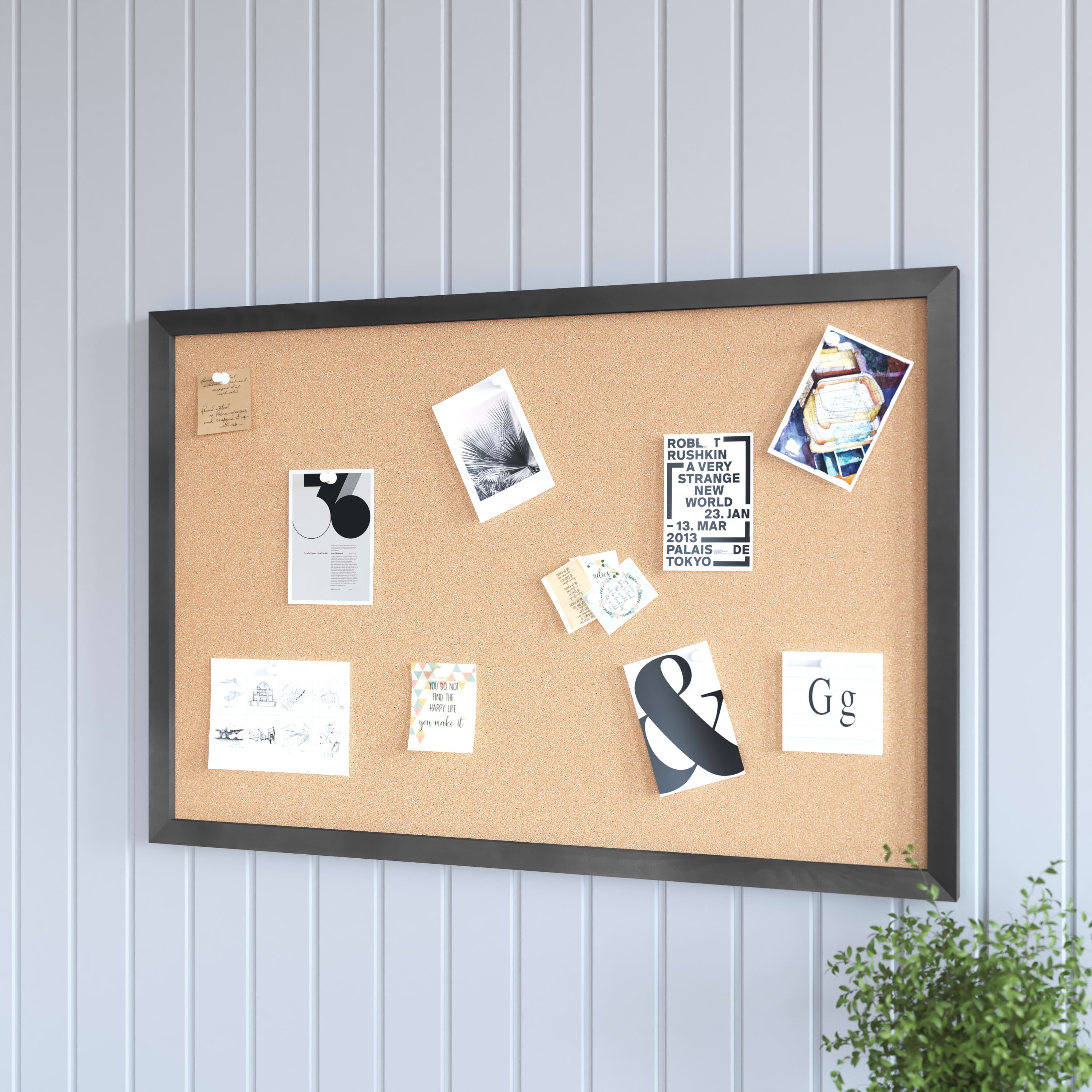 HBCY Creations Wall Mount Black Cork Board - 24"W x 36"H - 6 Wooden ...
