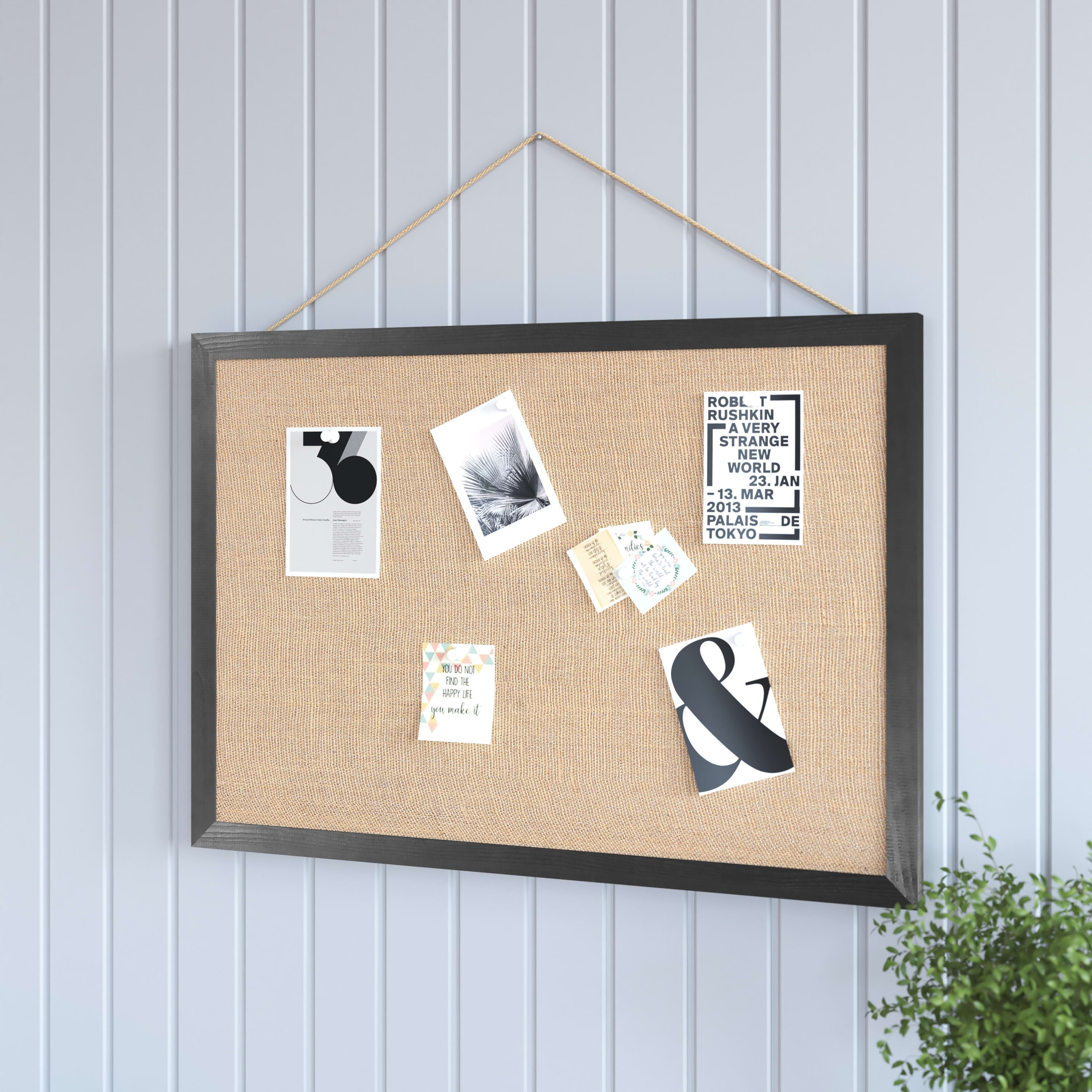 HBCY Creations Wall Mount Black Linen Board - 20"W x 30"H - 6 Wooden ...