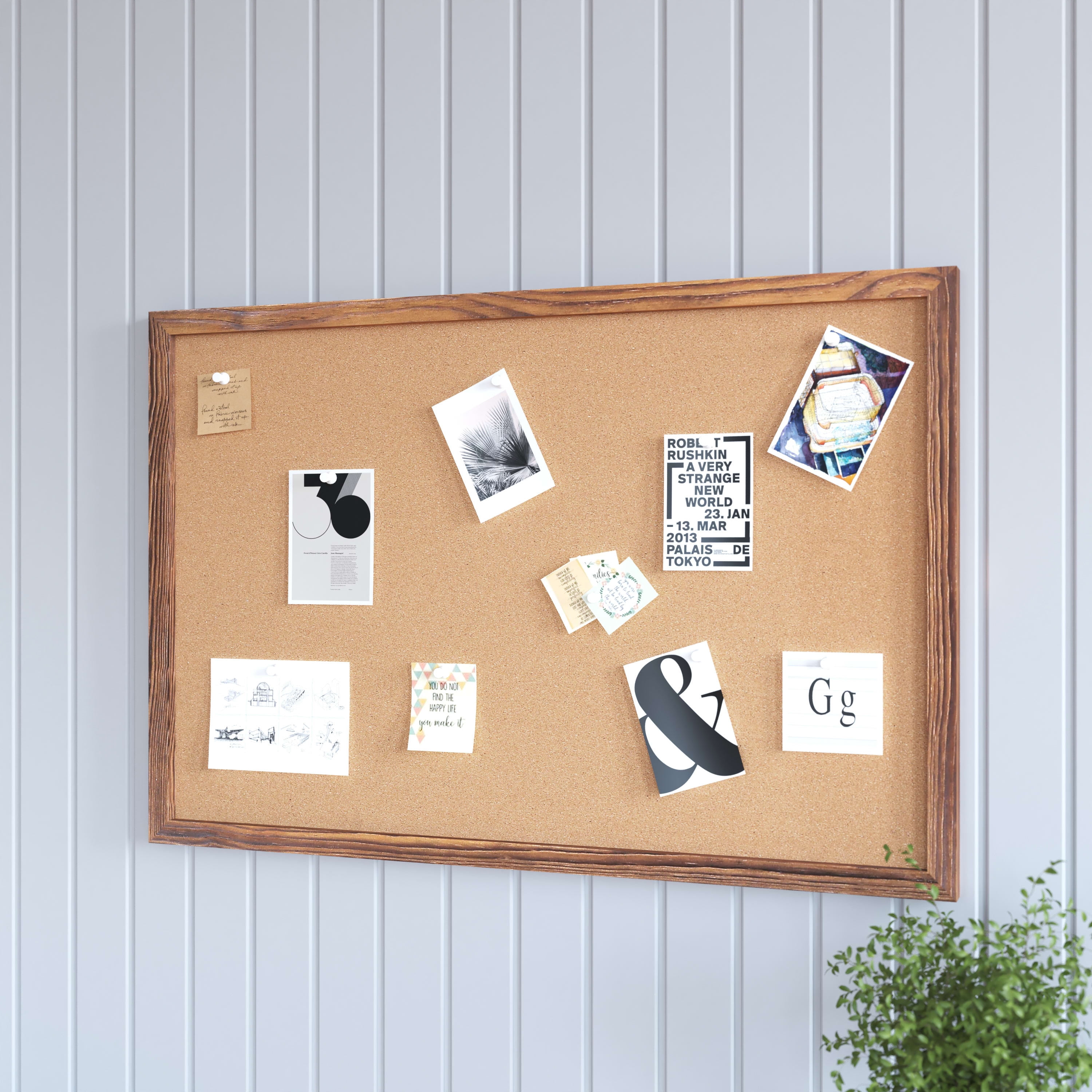 HBCY Creations Wall Mount Torched Wood Cork Board - 24"W x 36"H - 6 ...