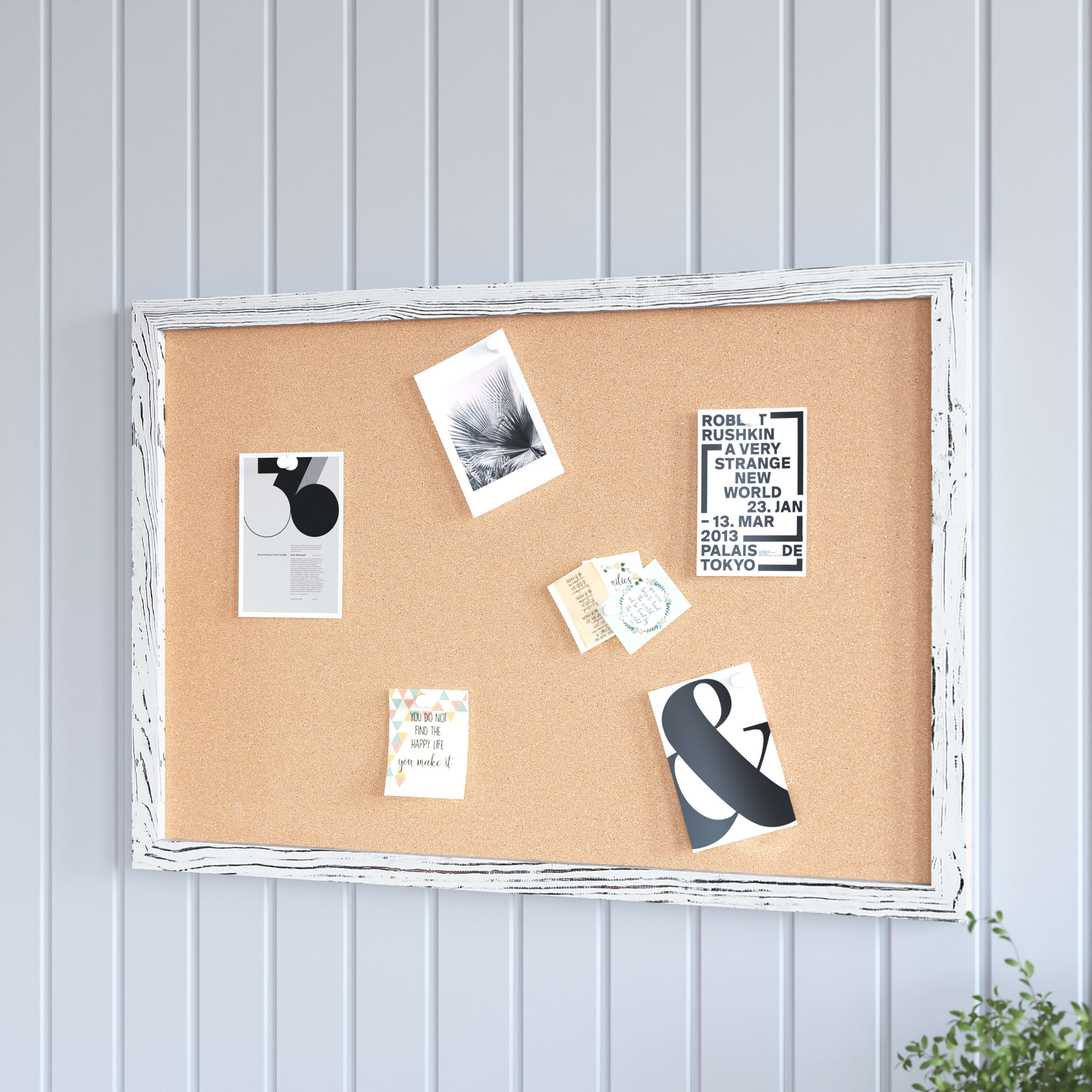 HBCY Creations Wall Mount Whitewashed Cork Board - 20"W x 30"H - 6 ...