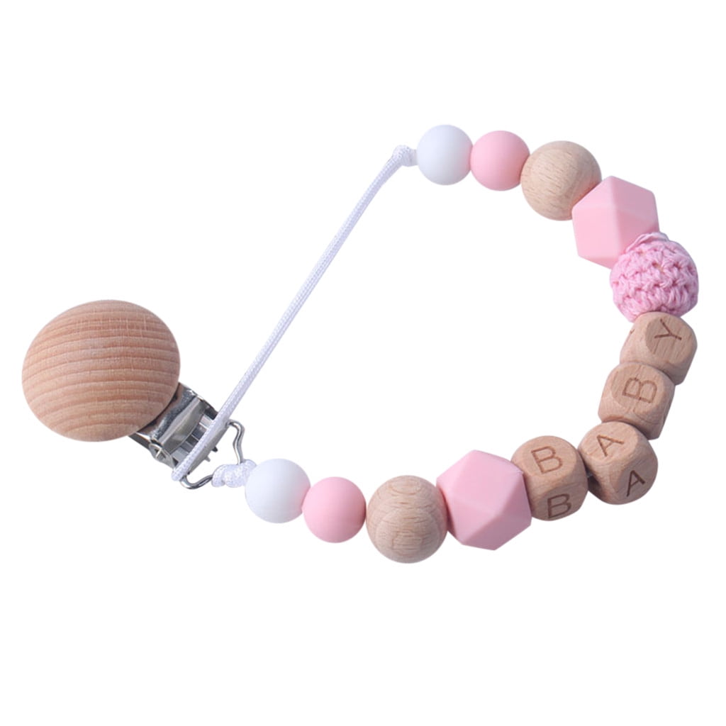 HBFAGFB Baby Care Baby Silicone Beaded Wooden Fixed Pacifier Clip Chain ...