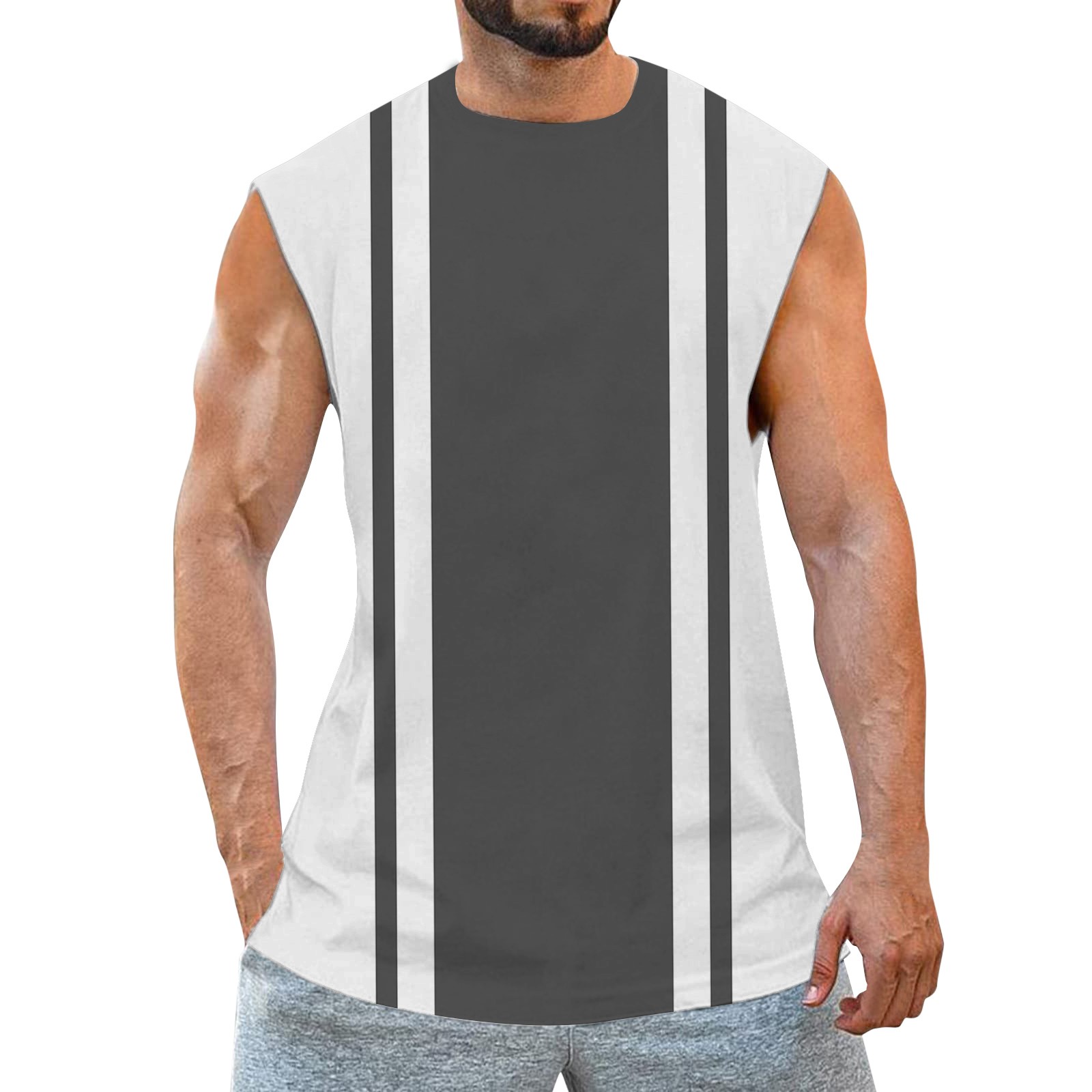 HBFAGFB Mens Tank Top Crew Neck Sports Fitness Stripe Color Blocking ...