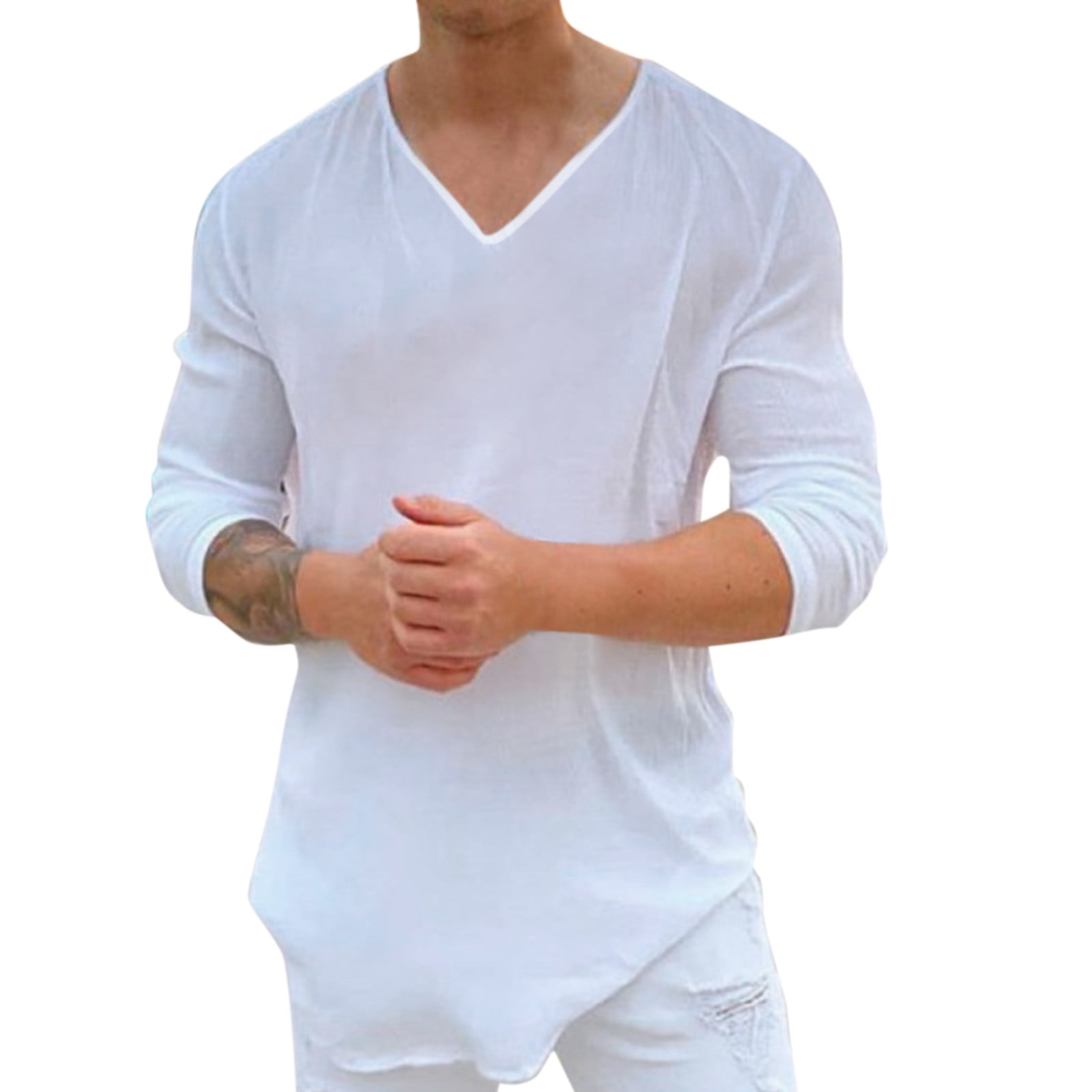 HBFAGFB Mens Undershirts Male Casual V Neck Long Sleeve Tops Daily ...