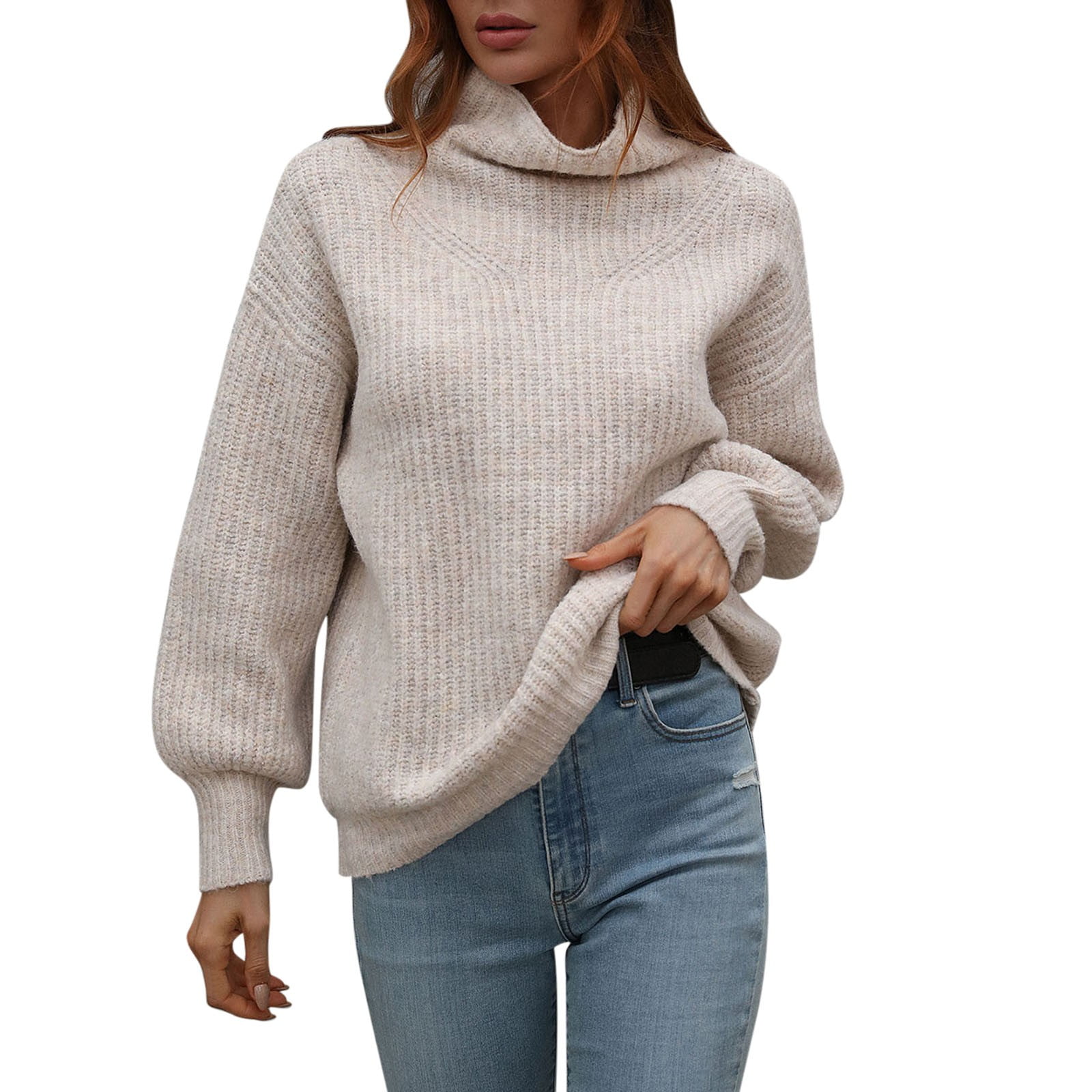 HBFAGFB Turtleneck Sweater Women Comfort Loose Pullover Long Sleeves ...