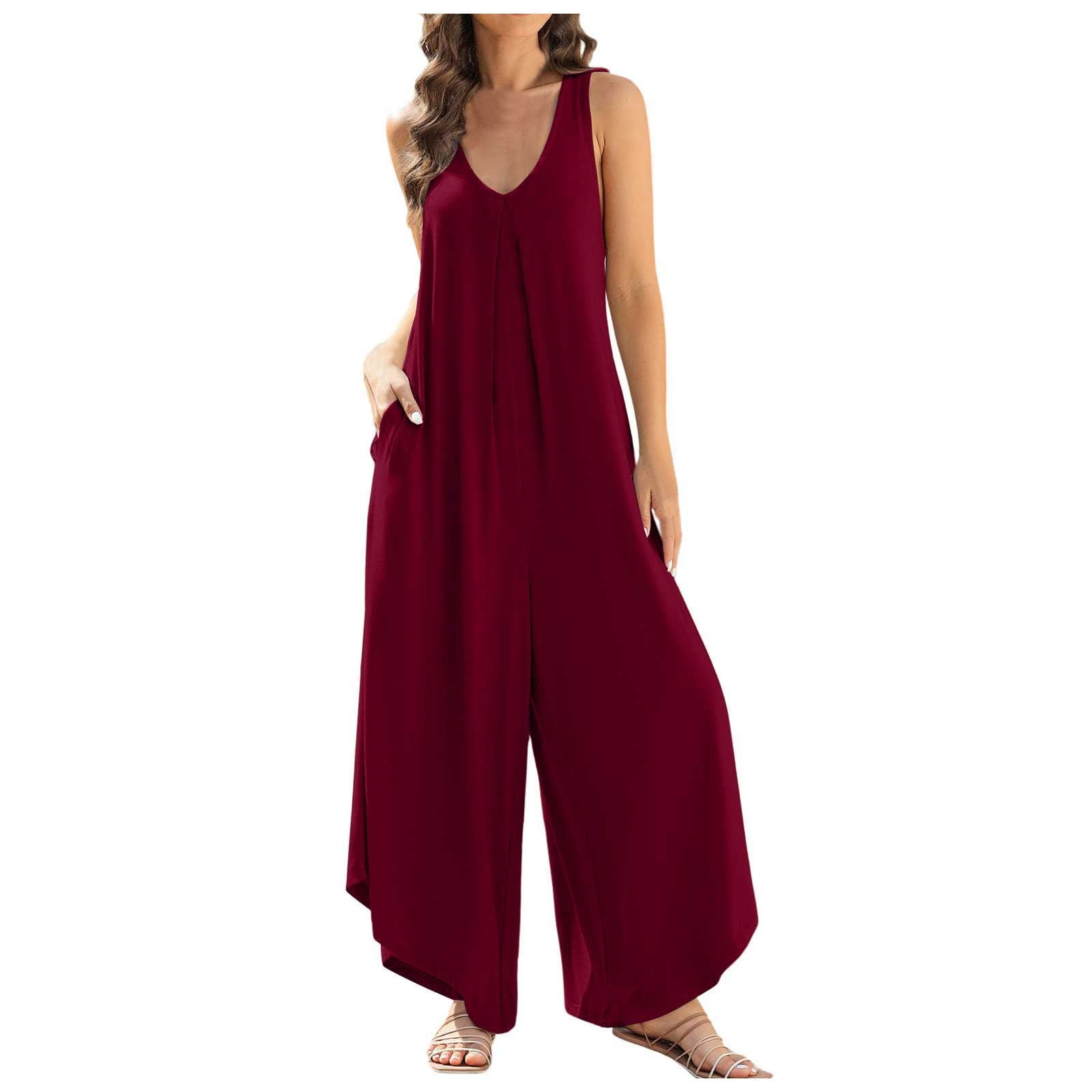 HBFAGFB Women's Jumpsuit Fashion Suspender Loose Wide Leg Pants Rompers ...