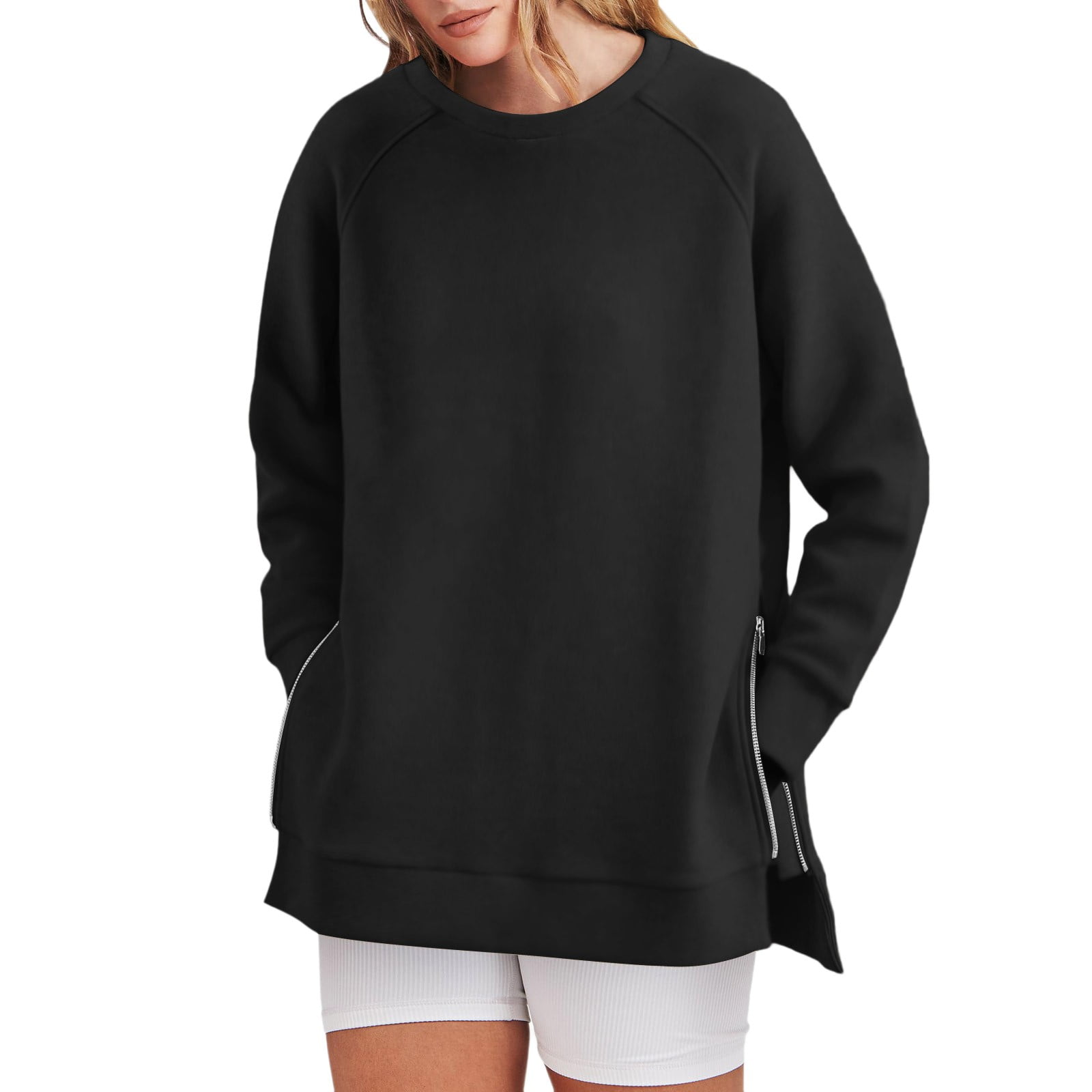 HBFAGFB Women's Sweatshirts Crew Neck Soft Loose Pullover Side Zip up ...