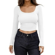 A2Y Women's Basic Solid Stretchable Scoop Neck Long Sleeve Crop Top White S - Walmart.com