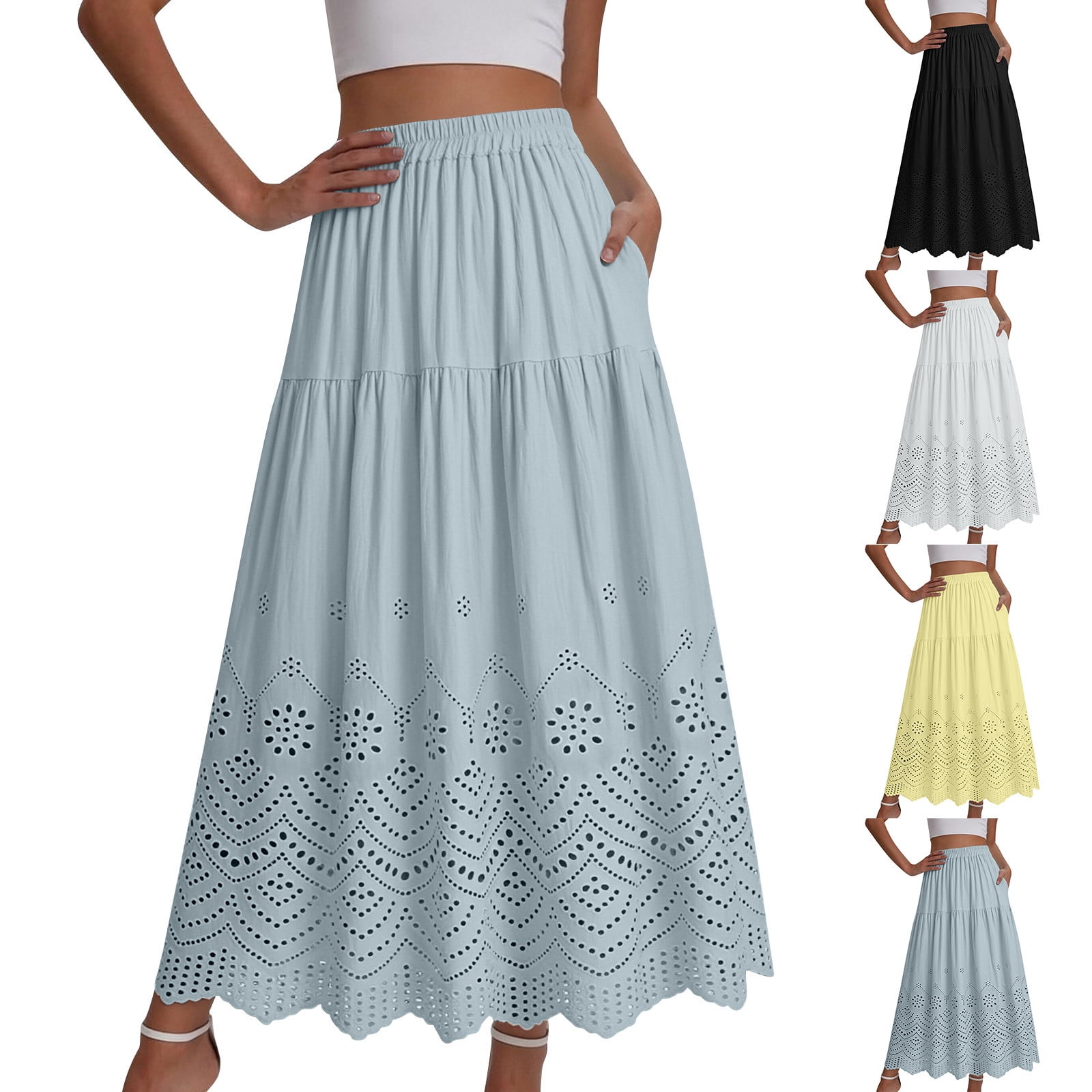 HBGVBA Casual Skirts for Women Elastic Waist,Hollow Out Embroidery Lace ...