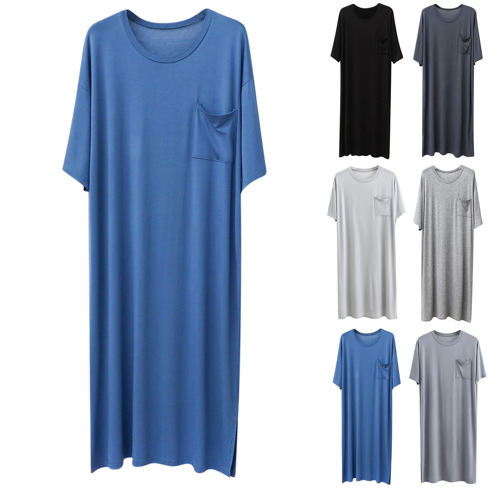 Bovxnpu Mens Bathrobes, Men's Nightshirt Long Sleeve Nightgown Soft ...