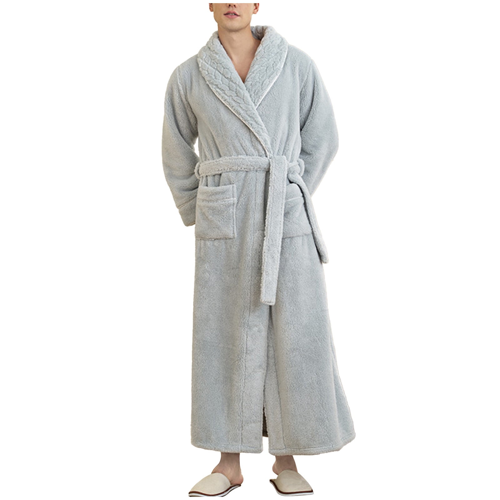 Bovxnpu Mens Bathrobes, Mens Robes Full Length Plushed Fleece Long Robe ...