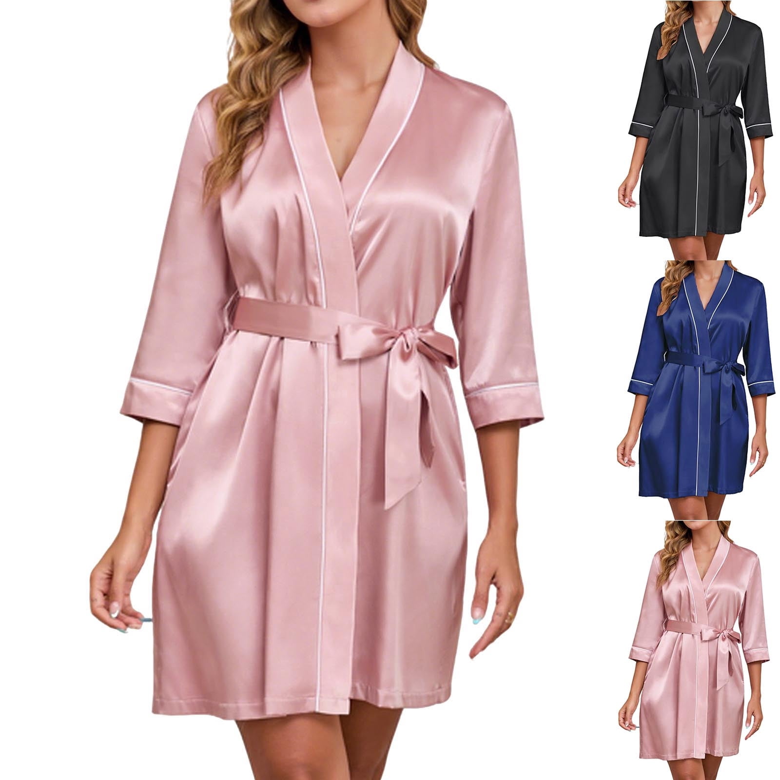 Bovxnpu Robes for Women, Silk Robes for Women Shawl Collar Satin ...