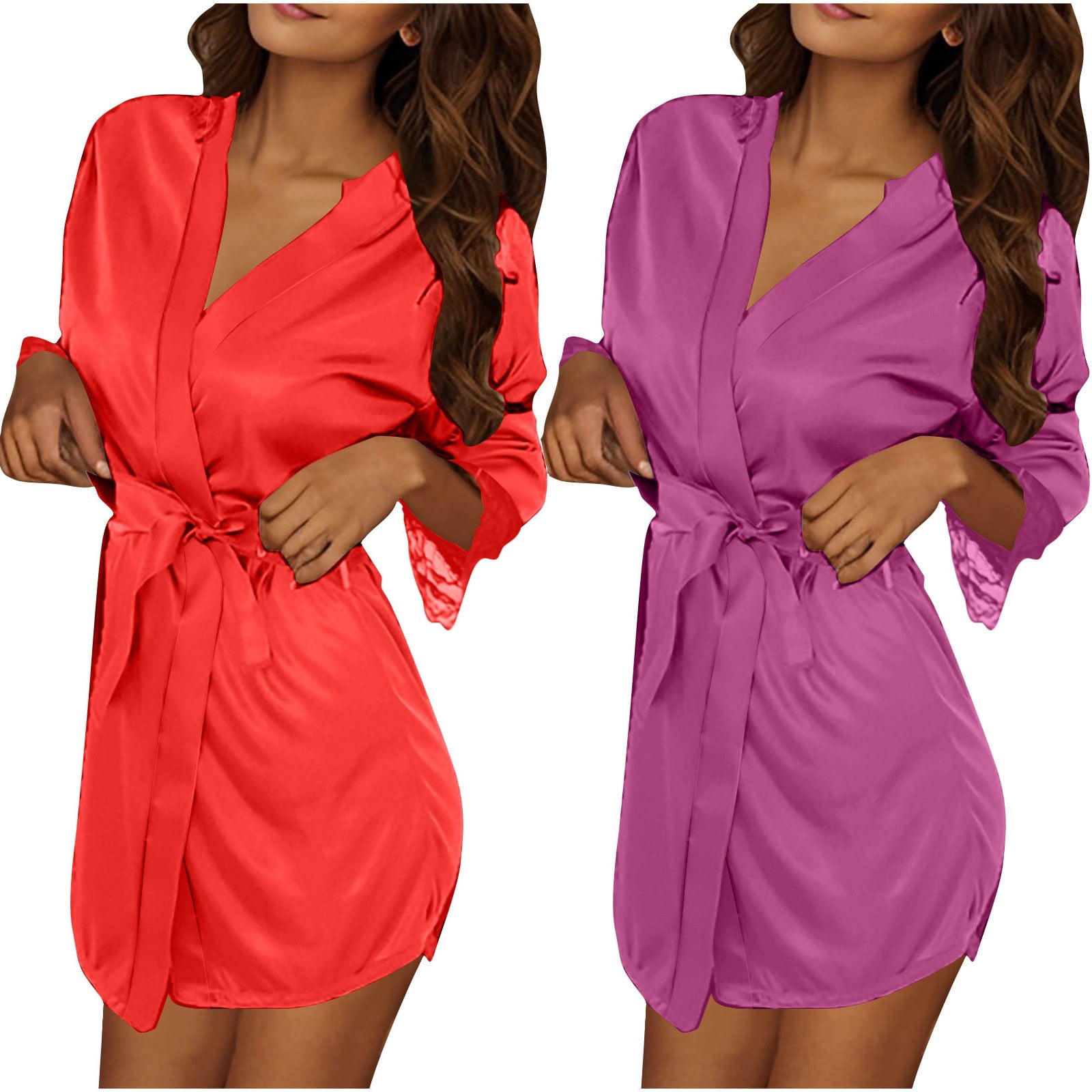 Bovxnpu Robes for Women, 2PC Women's Silk Satin Robes Bridesmaid Bride ...