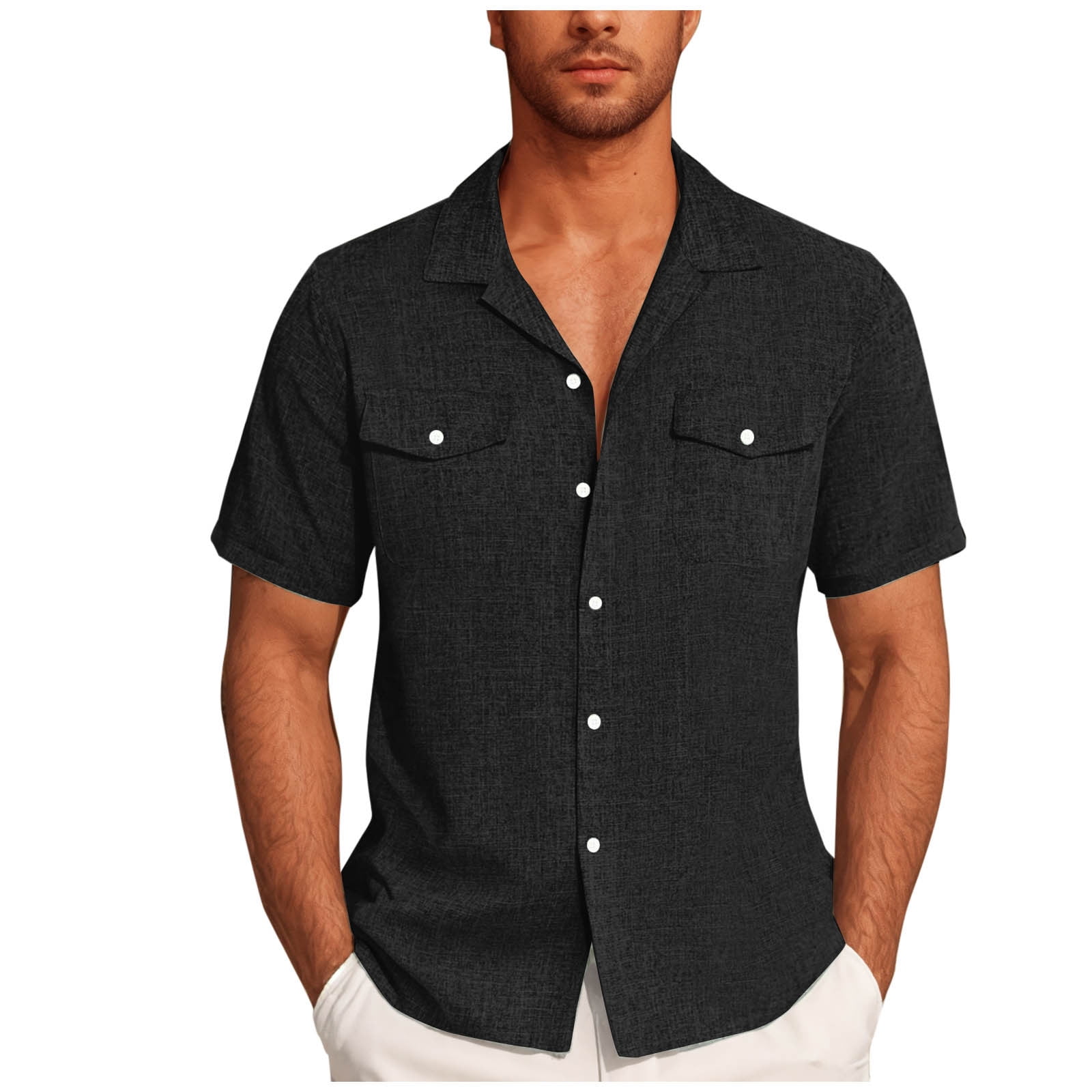 HBGVBA Shirts for Men,Men Short Sleeve Shirt,Men's Solid Color Patch ...