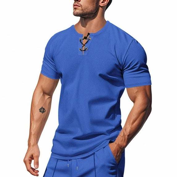 HBGVBA Short Sleeve Blouses for Men,Men's Athleisure Tops,Solid Color ...