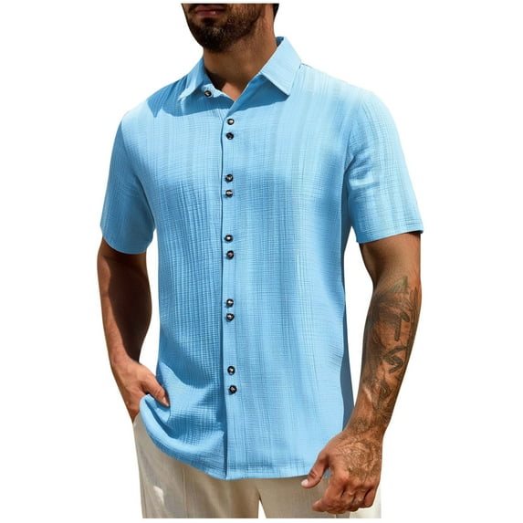 HBGVBA Short Sleeve Blouses for Men,Men's Athleisure Tops,Solid Color ...