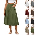 HBGVBA Women's Casual Midi Skirts with Pockets,Solid Color A Line Long ...