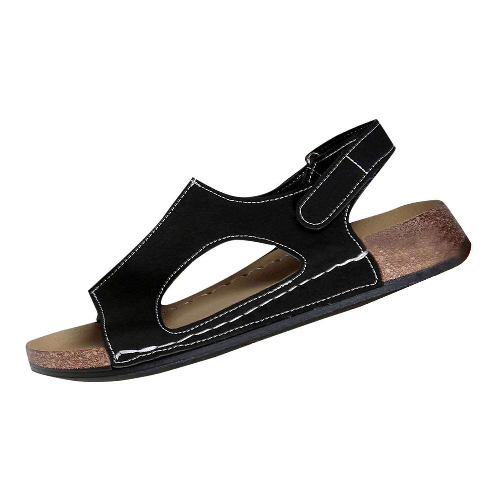 HBGVBA Womens Beach Sandals Summer Solid Color Versatile Flat Sole Open ...