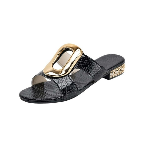 HBGVBA Womens Beach Slippers Solid Color Low Heel Round Toe One Strap ...