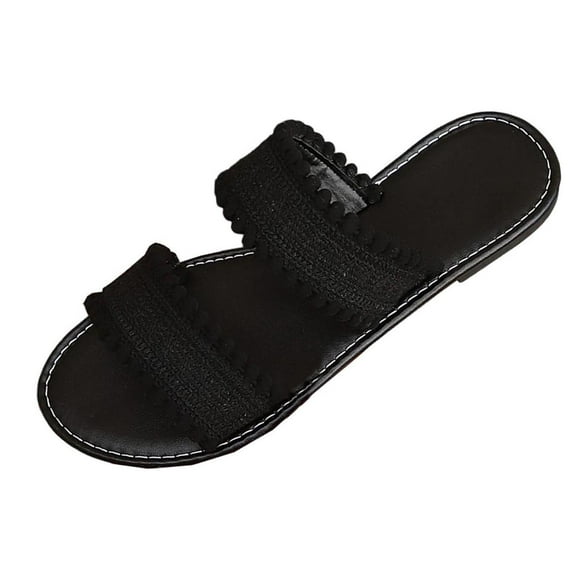 HBGVBA Womens Beach Slippers Summer Solid Color Flat Sole One Strap On ...