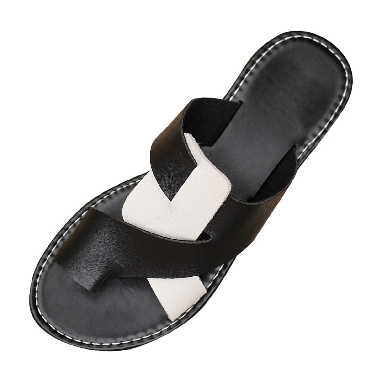 HBGVBA Womens Beach Slippers Versatile Color Round Toe On Toe Flat Sole ...