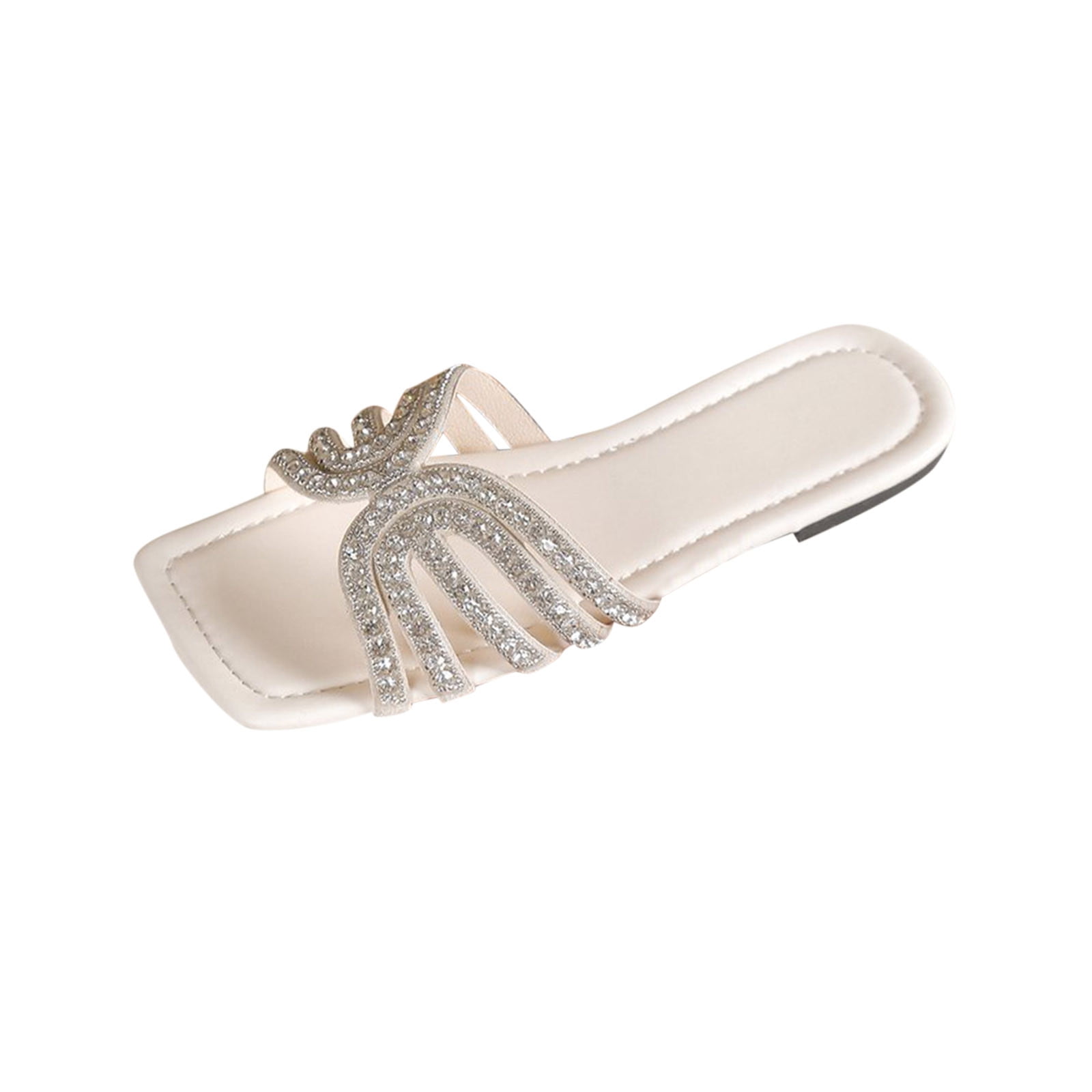 HBGVBA Womens Beach Slippers Versatile Rhinestone One Strap Toe Open ...