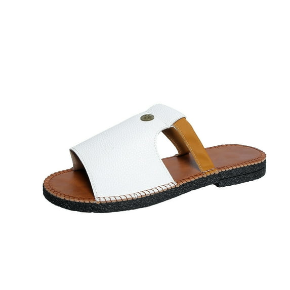 HBGVBA Womens Beach Slippers Versatile Round Toe Solid Color Flat Sole ...