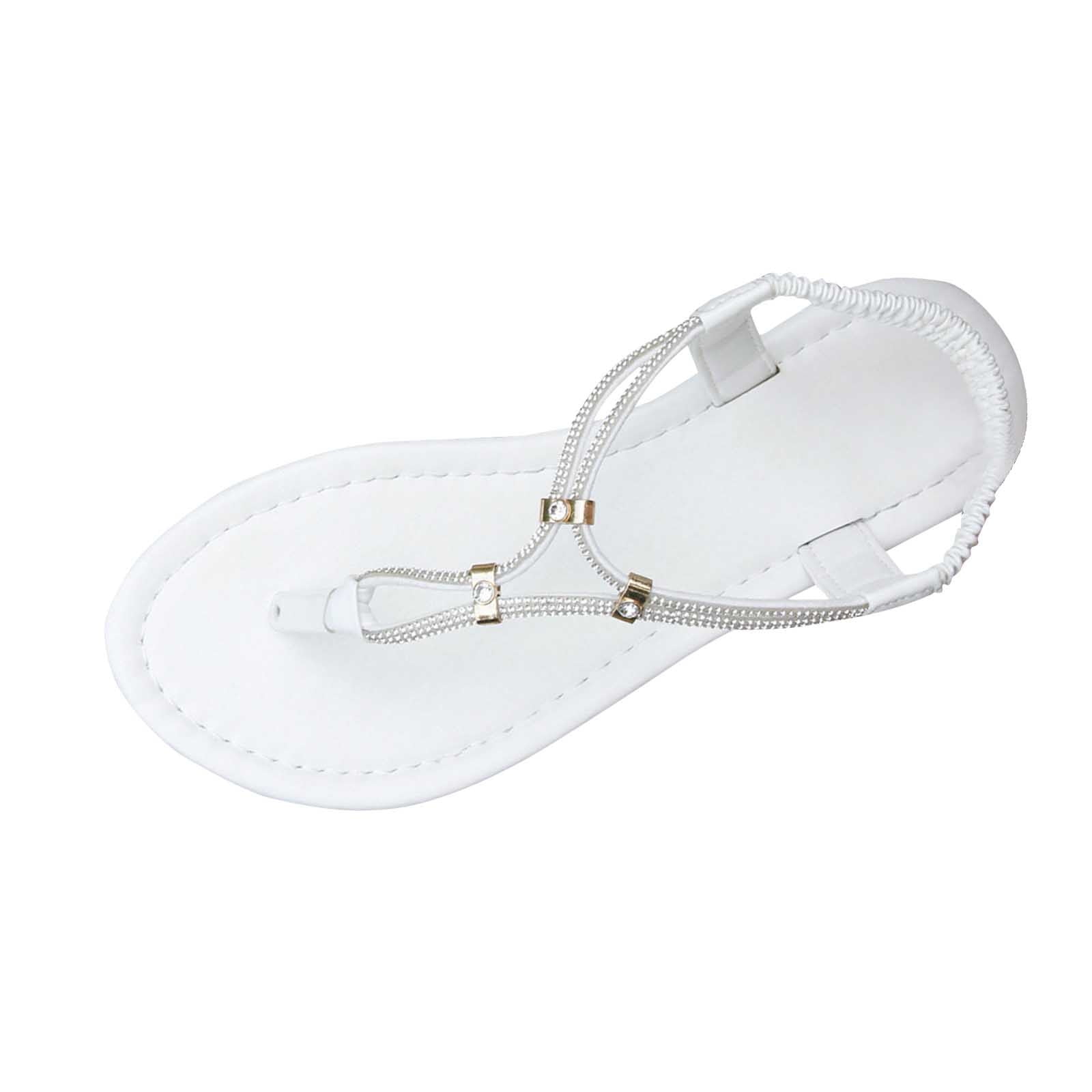 HBGVBA Womens Summer Sandals Rhinestone Toe Loop Flat Sole Summer ...