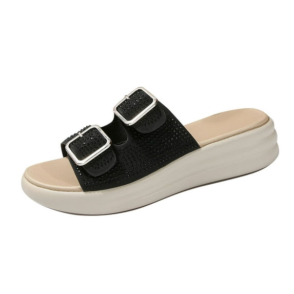 HBGVBA Womens Summer Slippers Rhinestone Leather Belt Buckle Fishes ...