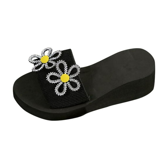 HBGVBA Womens Summer Slippers Rhinestone Round Toe Open Toe Thick Sole ...