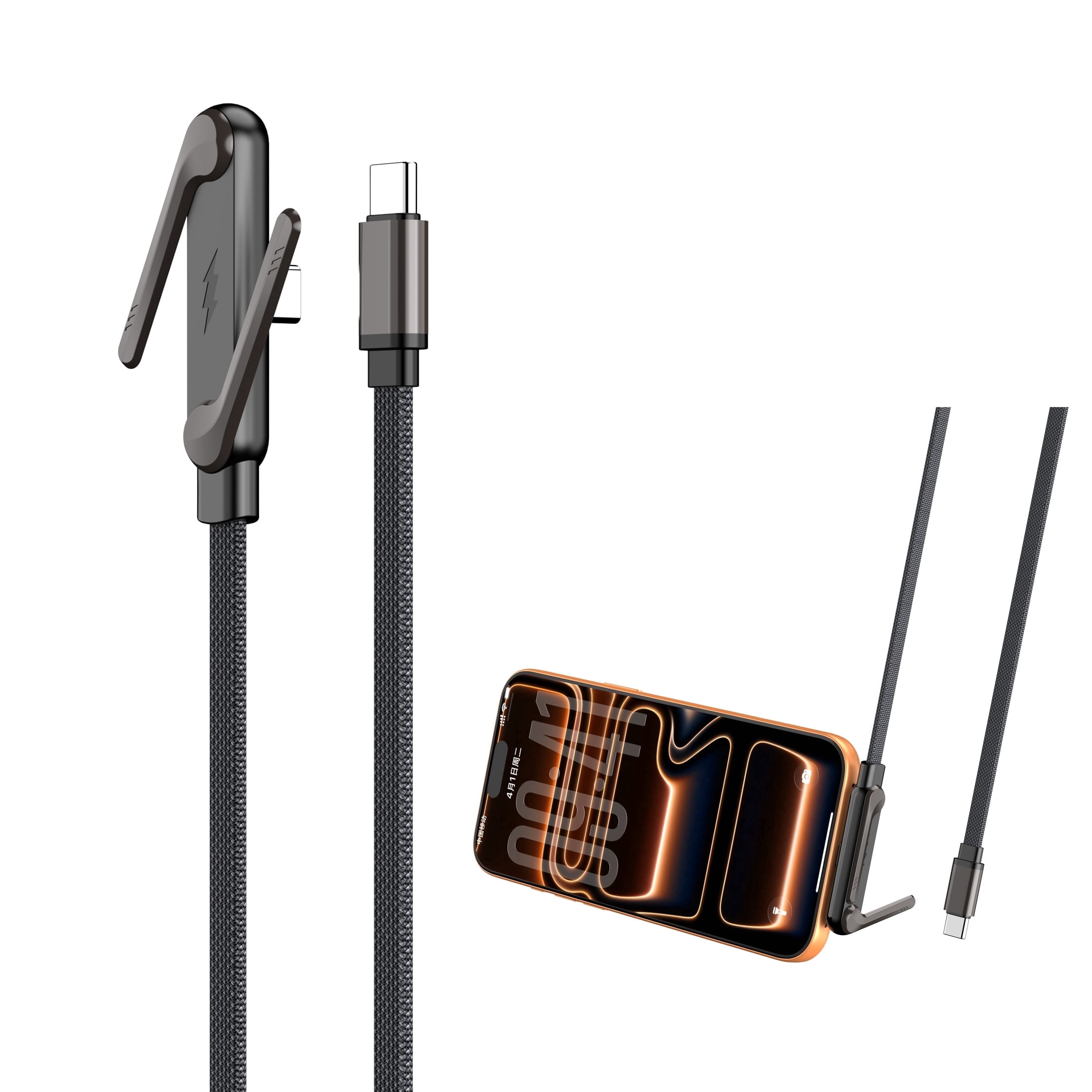 HBK 240W USB C to USB C Cable with Built-in Invisible Stand, Flat Fast ...