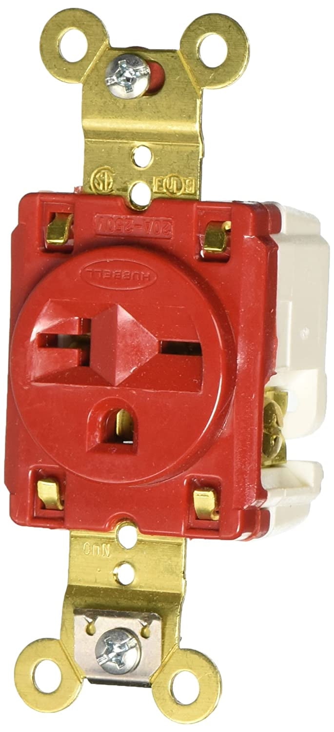 HBL5461R Single Receptacle, Industrial Grade, 20 amp, 250V, 6-20R, Red ...
